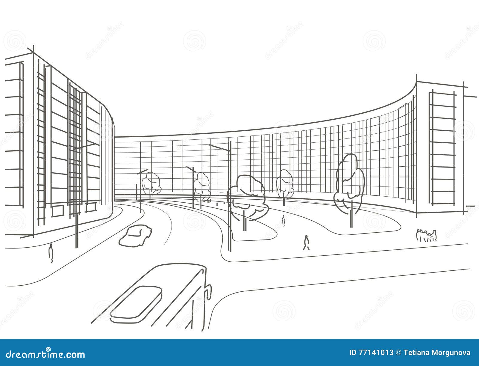 Linear Architectural Sketch Town Stock Vector - Illustration of graphic ...