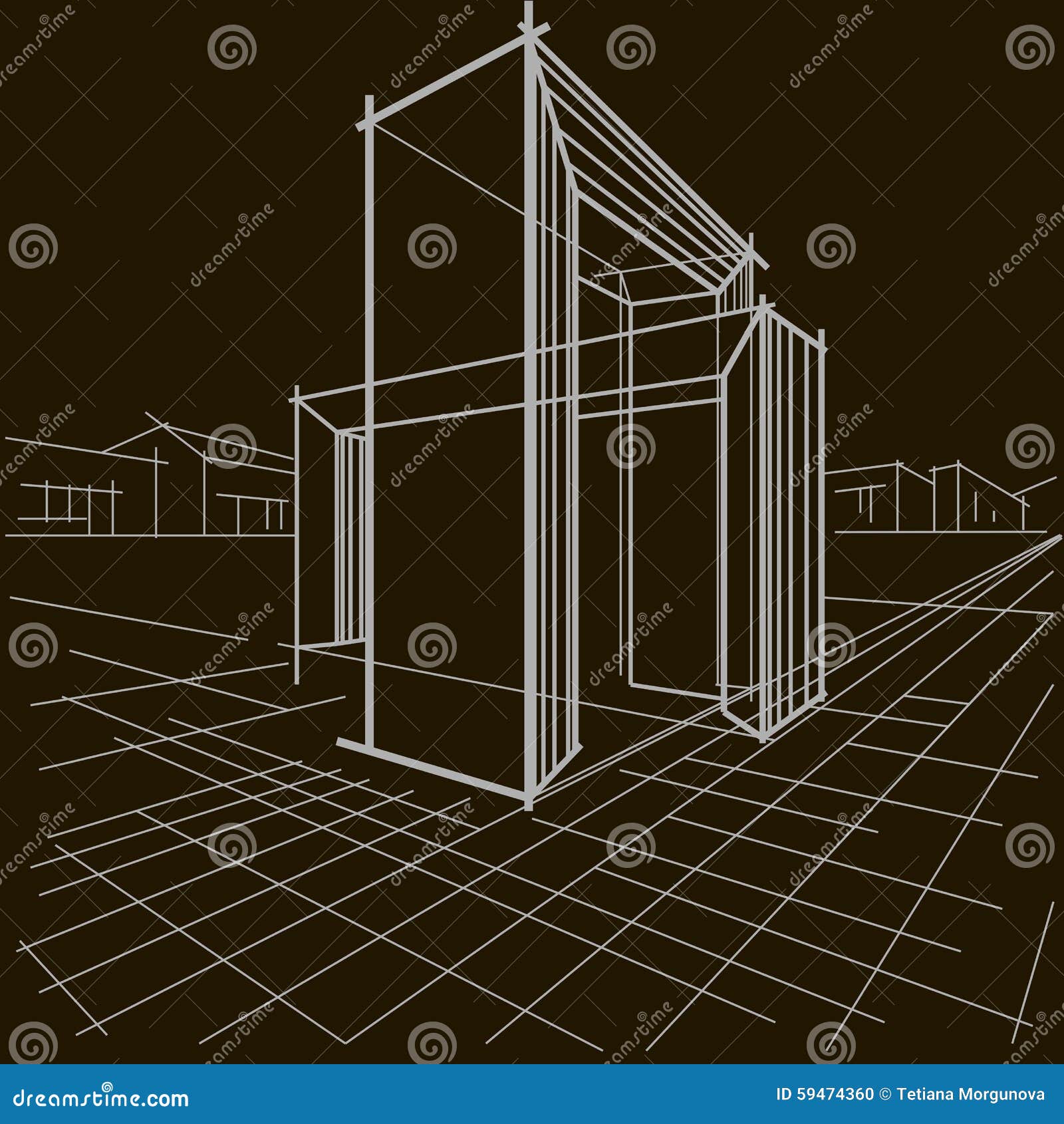 Linear Architectural Sketch Two Intersecting Arches on Black Background ...
