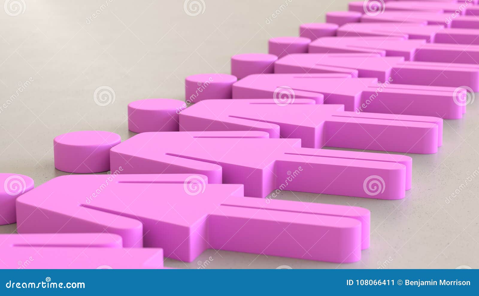 Linear Array of Pink Woman Symbols on a Light Gray Surface Stock ...