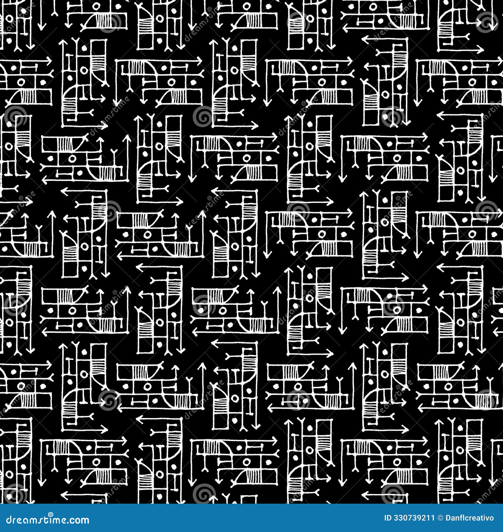 Linear Art Drawing Composition Black and White Pattern Stock ...
