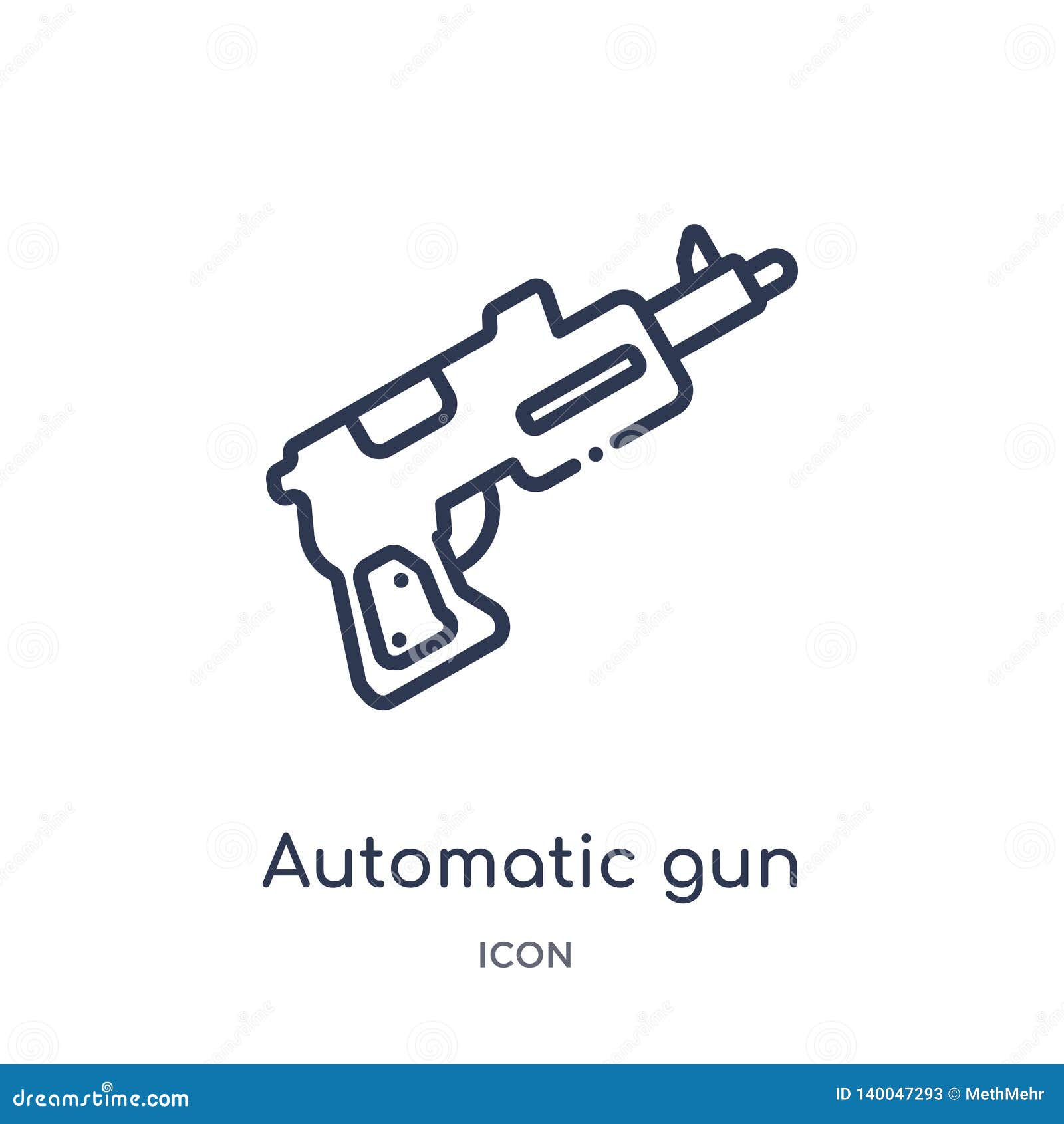 Linear Automatic Gun Icon from Army and War Outline Collection. Thin ...