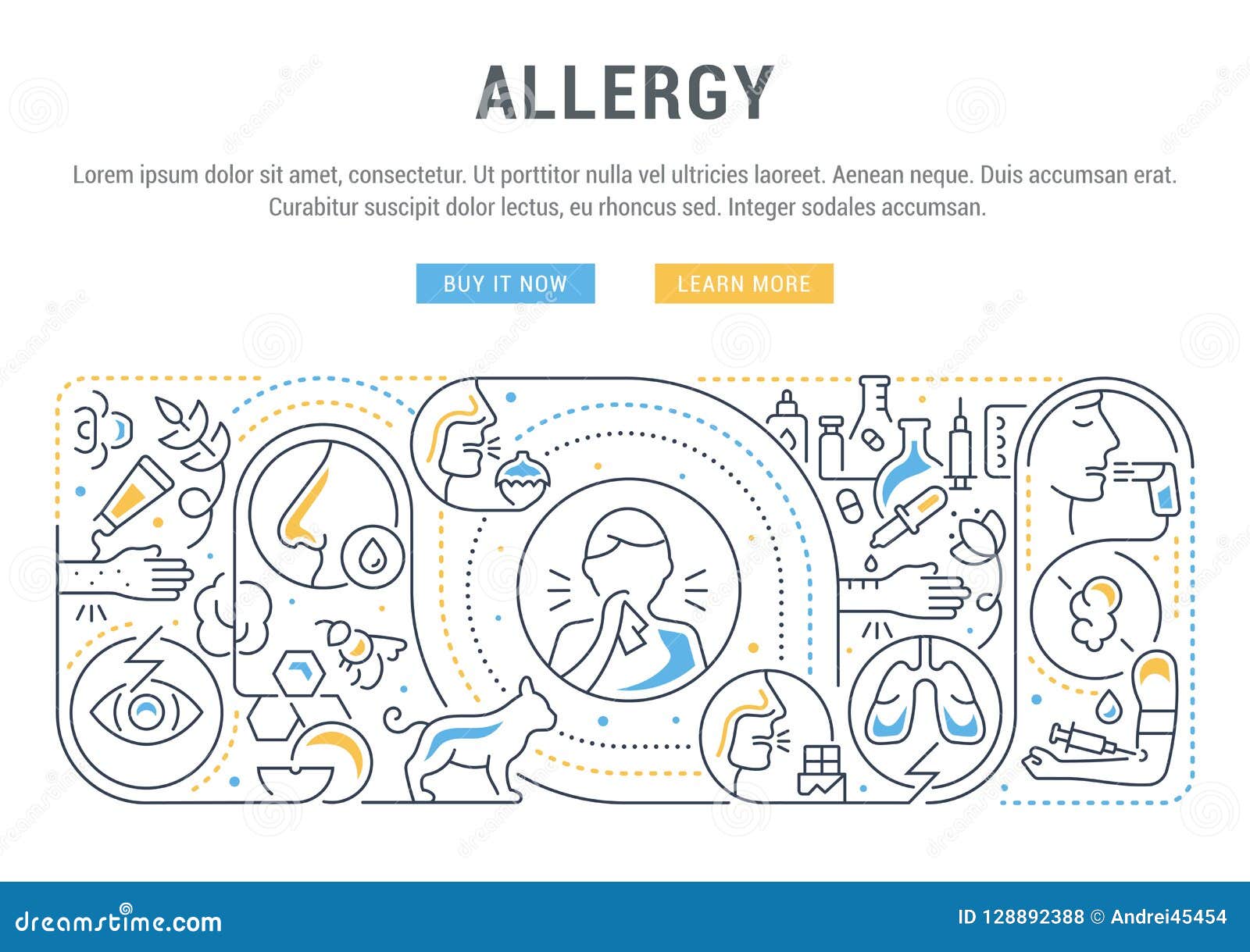 Linear Banner of Allergy. stock illustration. Illustration of ...
