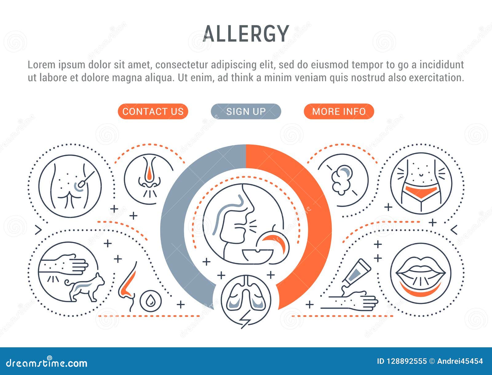 Linear Banner of Allergy. stock illustration. Illustration of lips ...