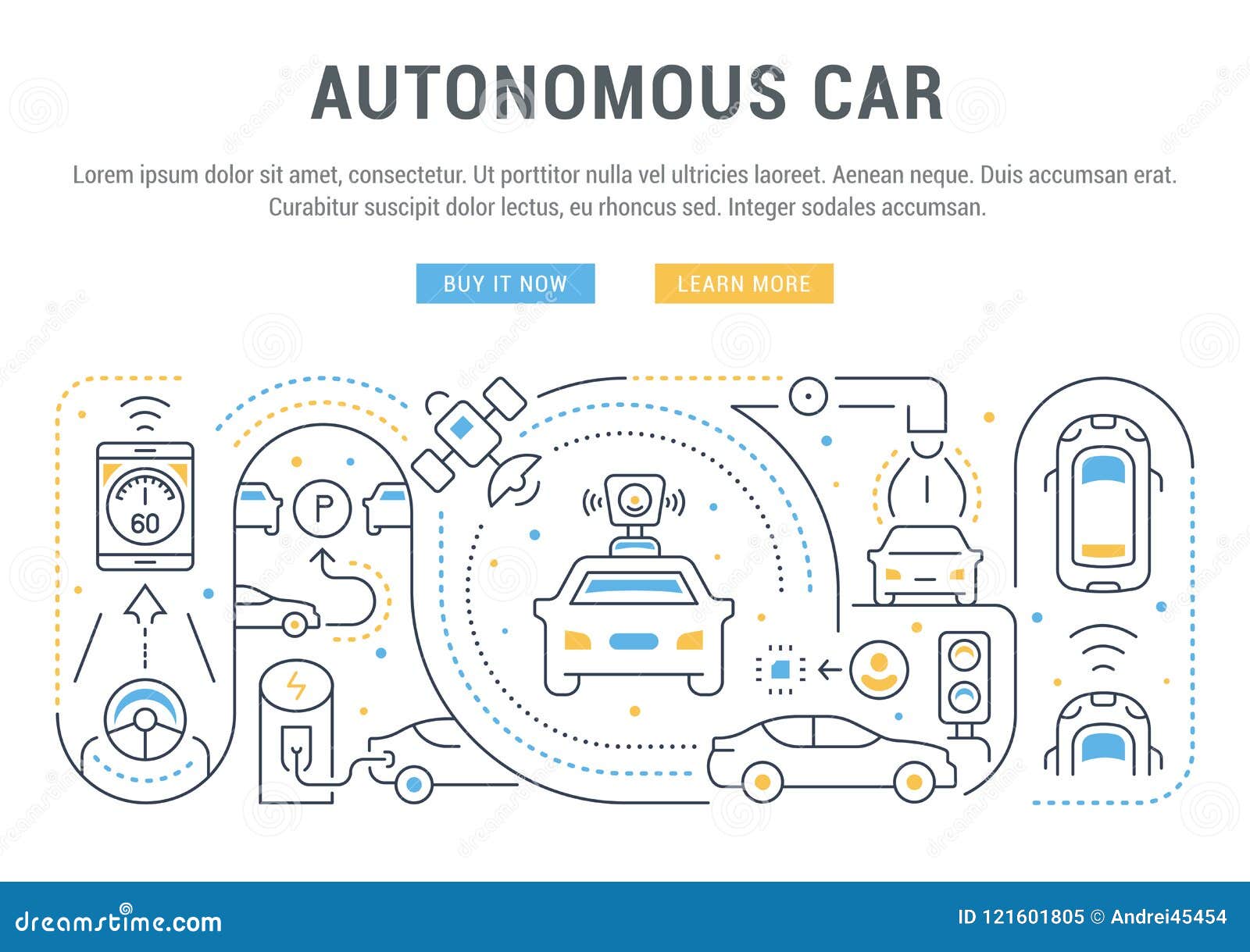 Linear Banner of Autonomous Car. Stock Illustration - Illustration of ...