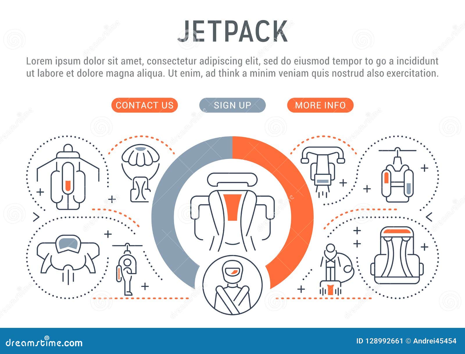 Linear Banner of Jetpack. stock illustration. Illustration of adventure ...