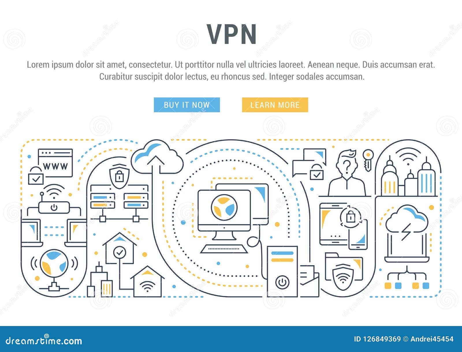 Linear Banner of VPN. stock illustration. Illustration of cloud - 126849369