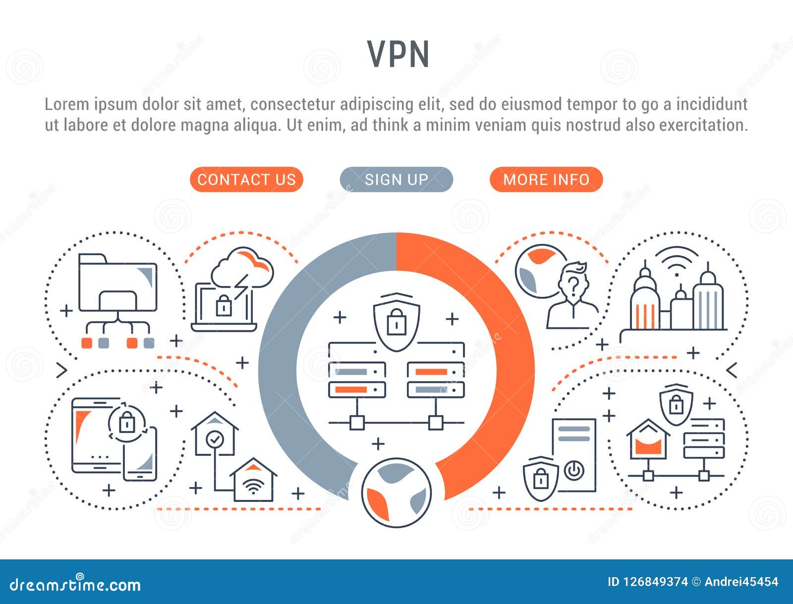 Linear Banner of VPN. stock illustration. Illustration of cloud - 126849374
