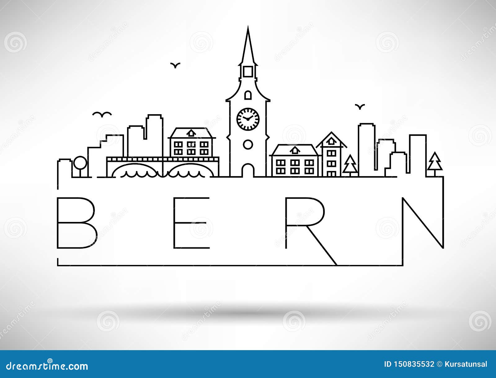 Linear Bern City Silhouette with Typographic Design Stock Vector ...
