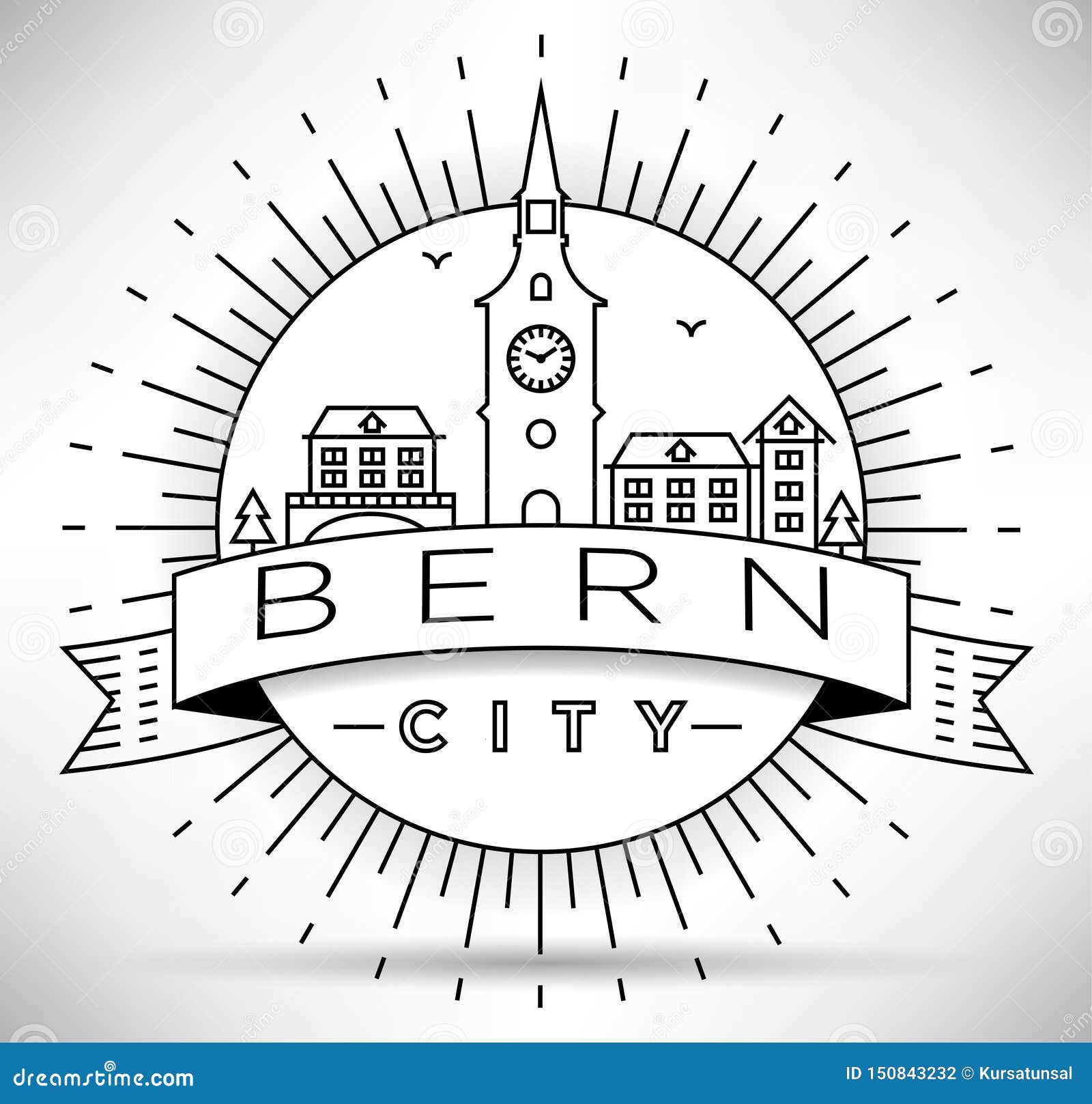 Linear Bern City Silhouette with Typographic Design Stock Vector ...