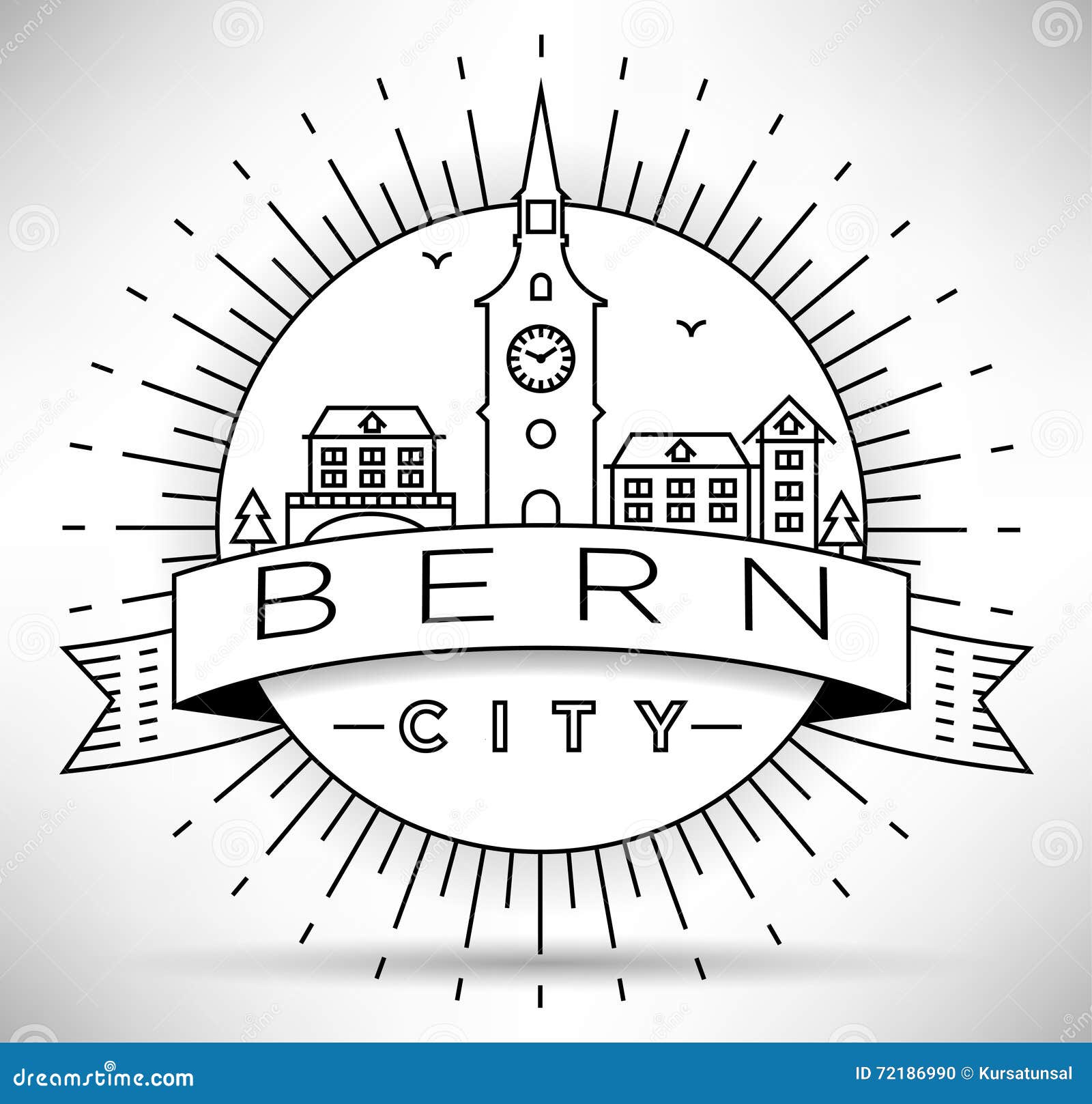 Linear Bern City Silhouette with Typographic Design Stock Illustration ...