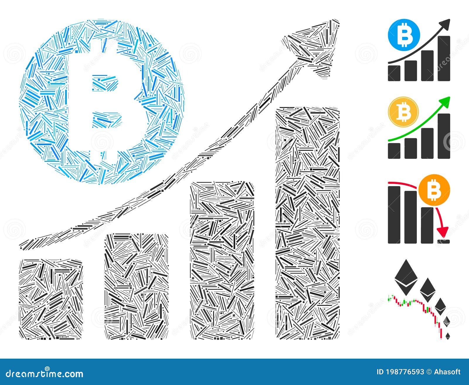 Linear Bitcoin Bar Chart Trend Icon Vector Collage Stock Vector ...