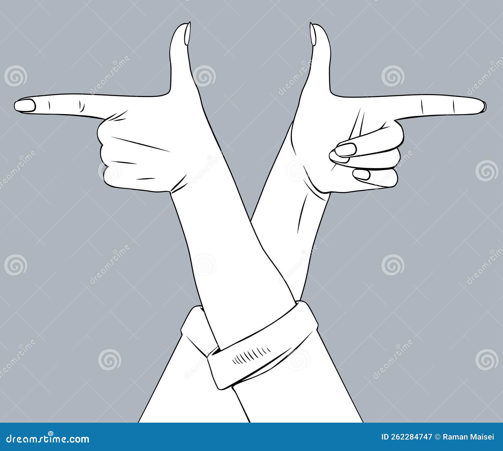 Linear Black and White Stylized Drawing of Two Female Hands Pointing in ...