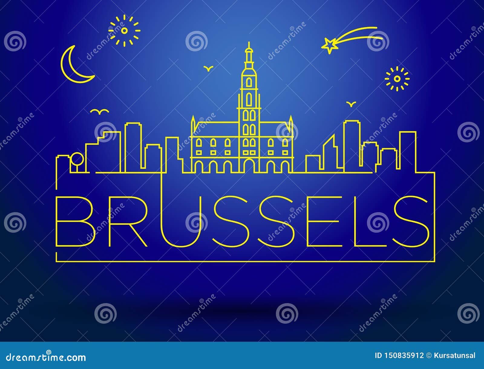 Linear Brussels City Silhouette with Typographic Design Stock Vector ...
