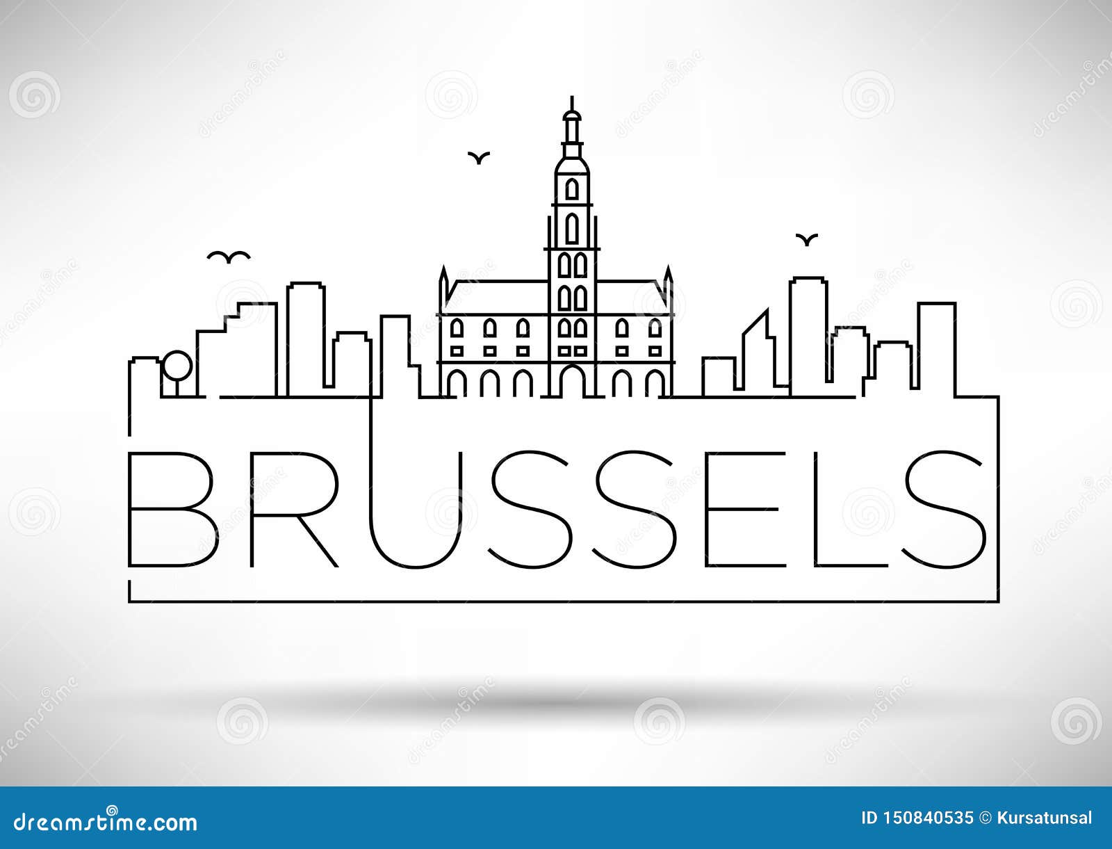 Linear Brussels City Silhouette with Typographic Design Stock Vector ...