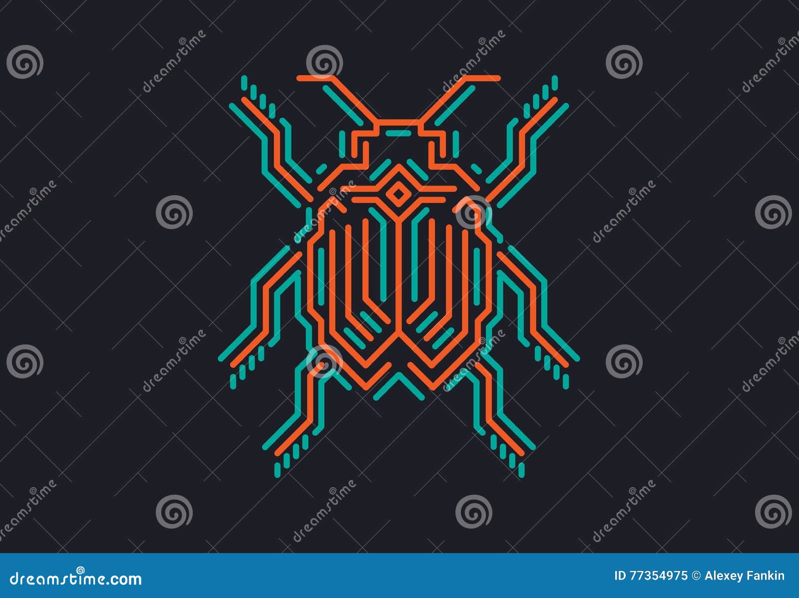 Linear Bug in Techno Style. Vector Illustration on Black Background ...