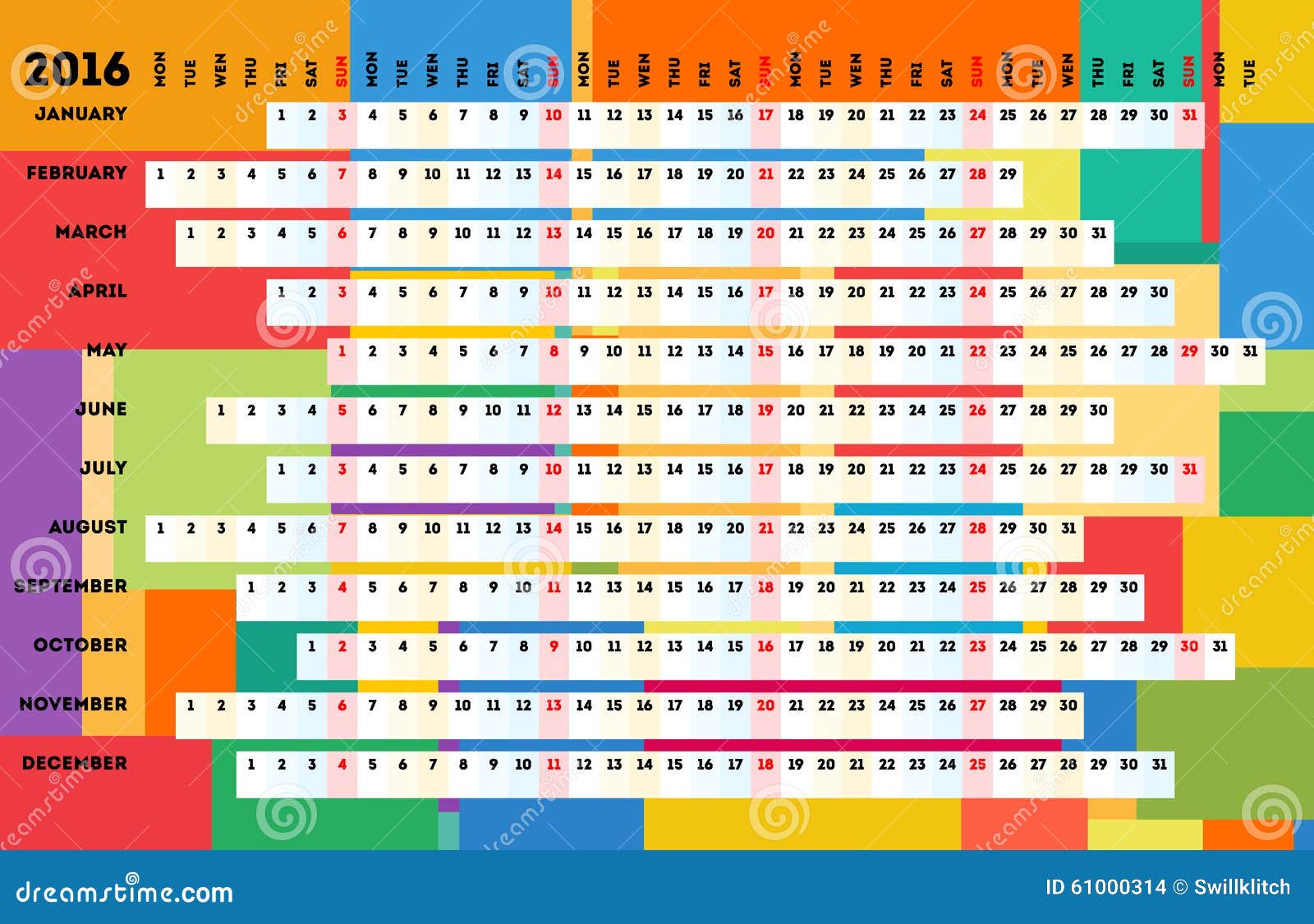 Linear calendar 2016 stock vector. Illustration of future - 61000314