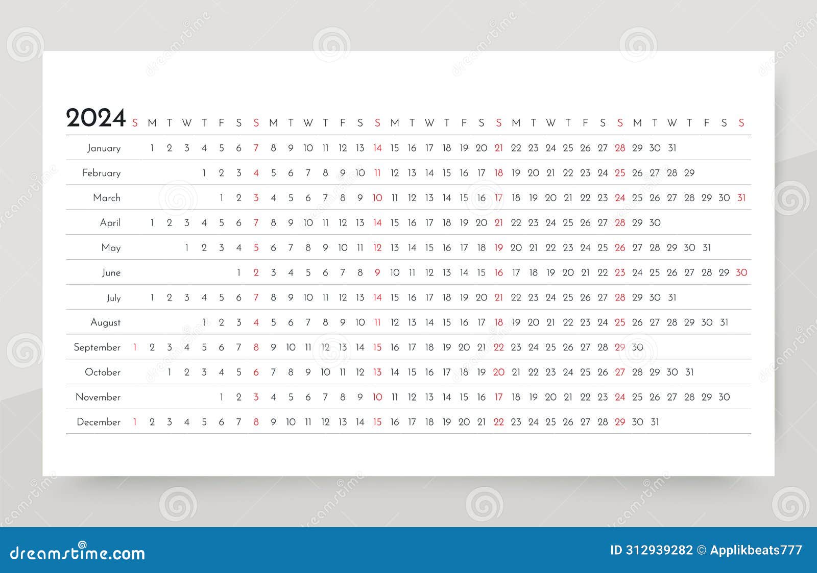 Linear 2024 Calendar Grid. Horizontal Planner Template. Yearly Long ... Linear 2024 Calendar Grid. Horizontal Planner Template. Yearly Long ...