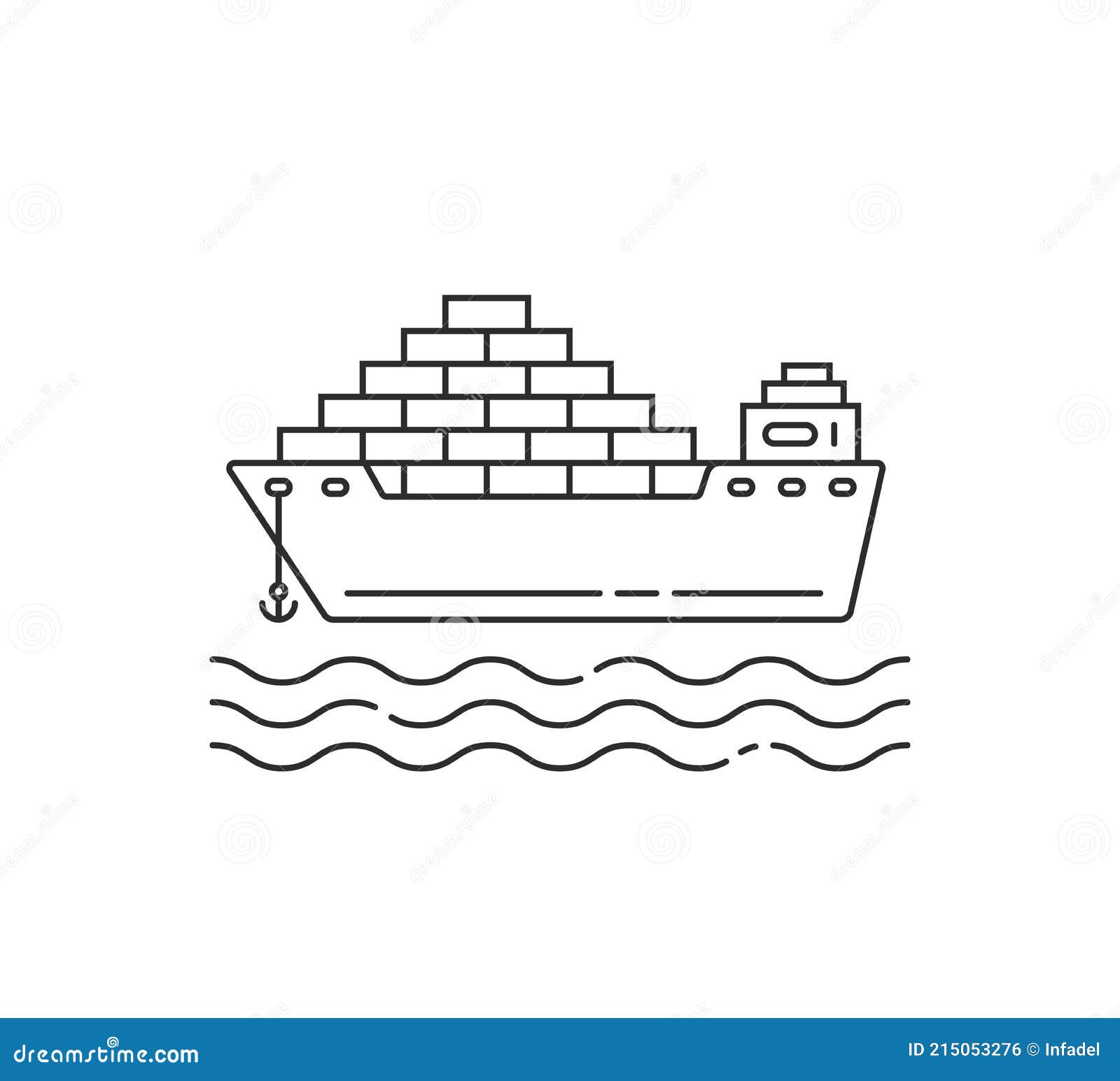 Linear Cargo Ship with Container and Wave Stock Vector - Illustration ...