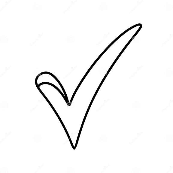 Linear Check Mark Icon. Black and White Image of a Hand-drawn Check ...