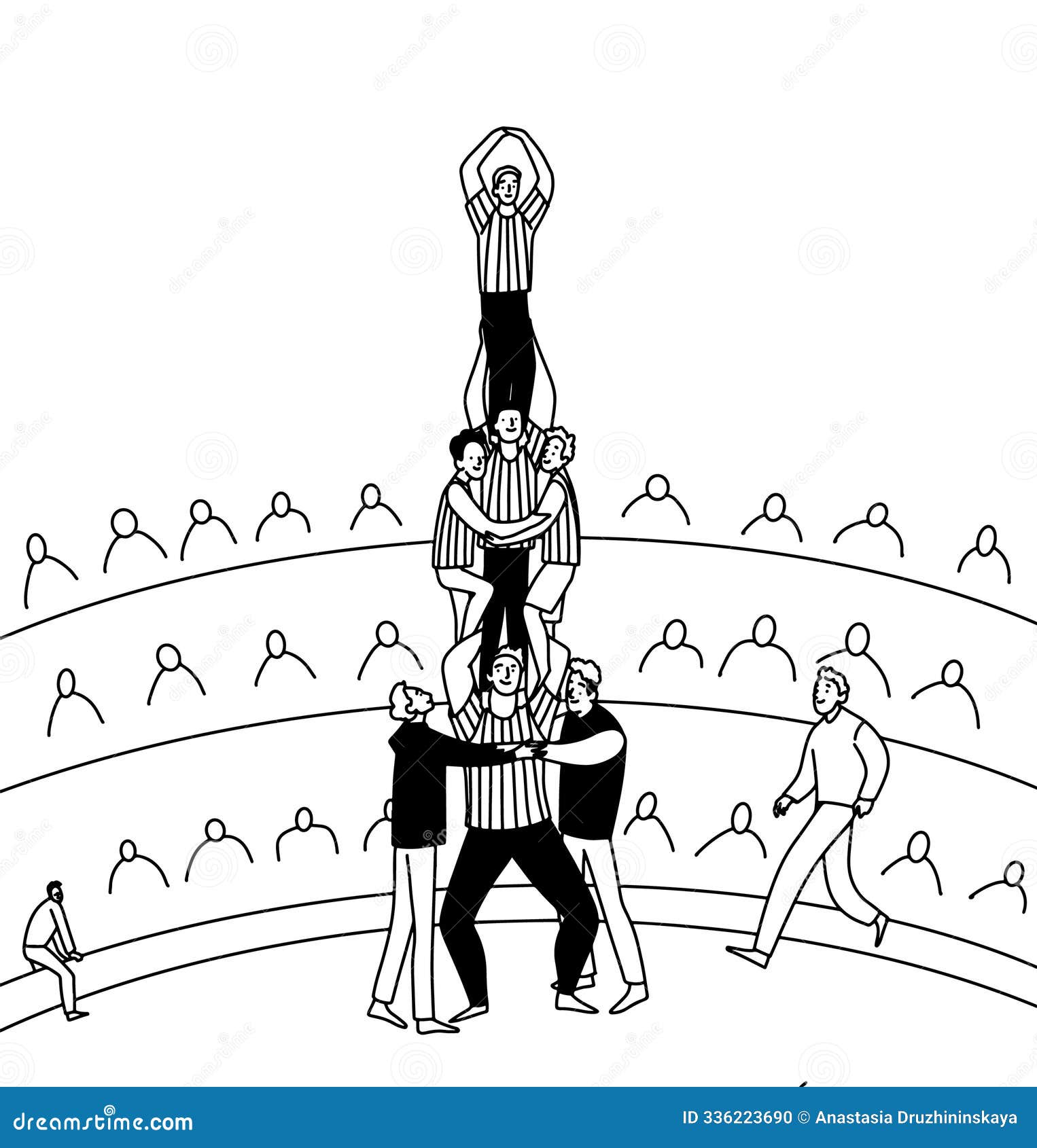 Linear Coloring Page Of Catalan Human Pyramid, Castells Vector ...
