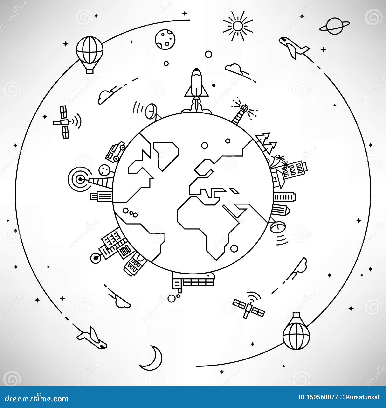 Linear Communication Icons with World Globe Stock Vector - Illustration ...