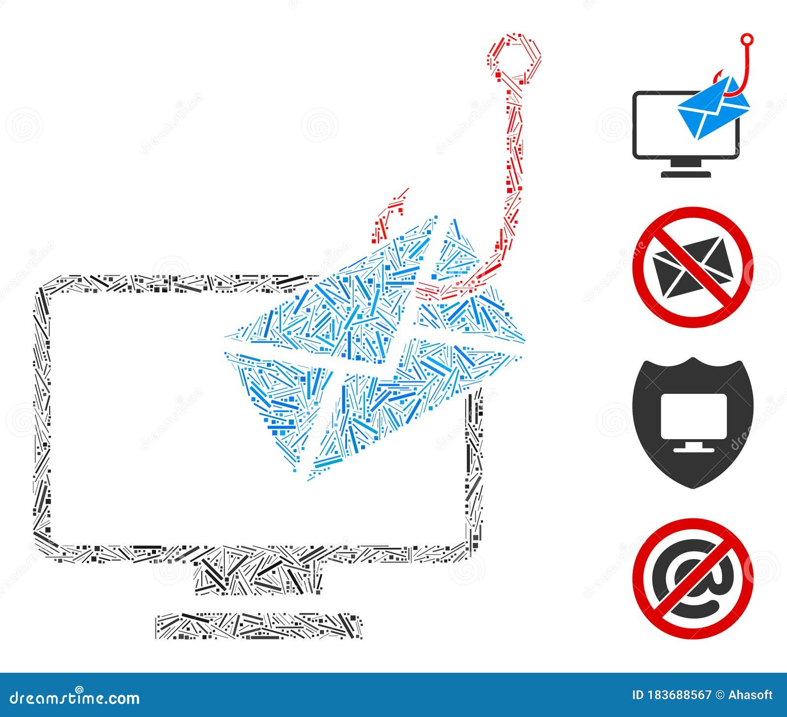 Linear Computer Mail Phishing Icon Vector Collage Stock Illustration ...