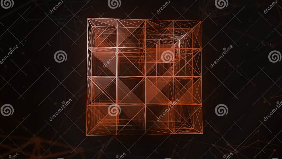 Linear Construction in Geometric Cube. Motion. Colorful Lines are ...