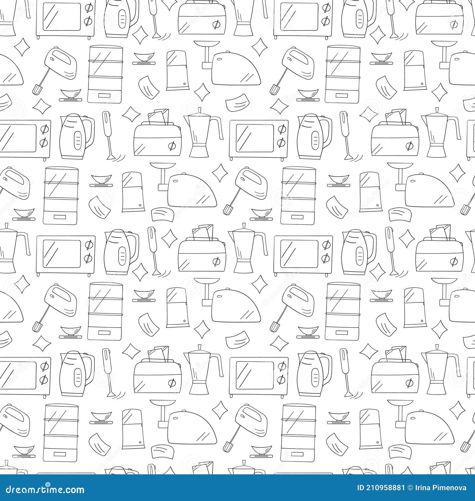 Linear Contours of Kitchen Appliances. Seamless Vector Pattern Stock ...