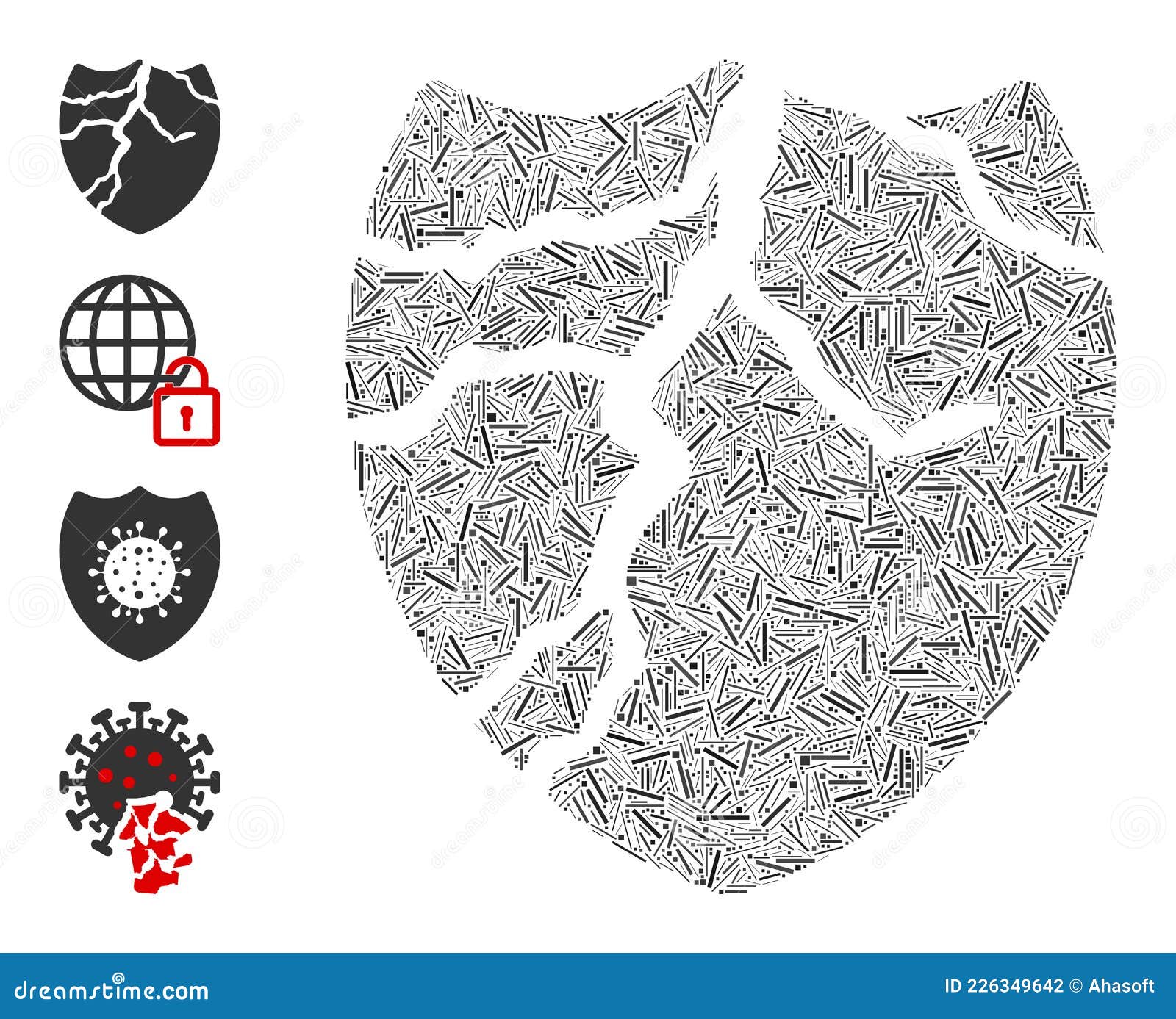 Linear Corrupted Shield Icon Vector Mosaic Stock Vector - Illustration ...