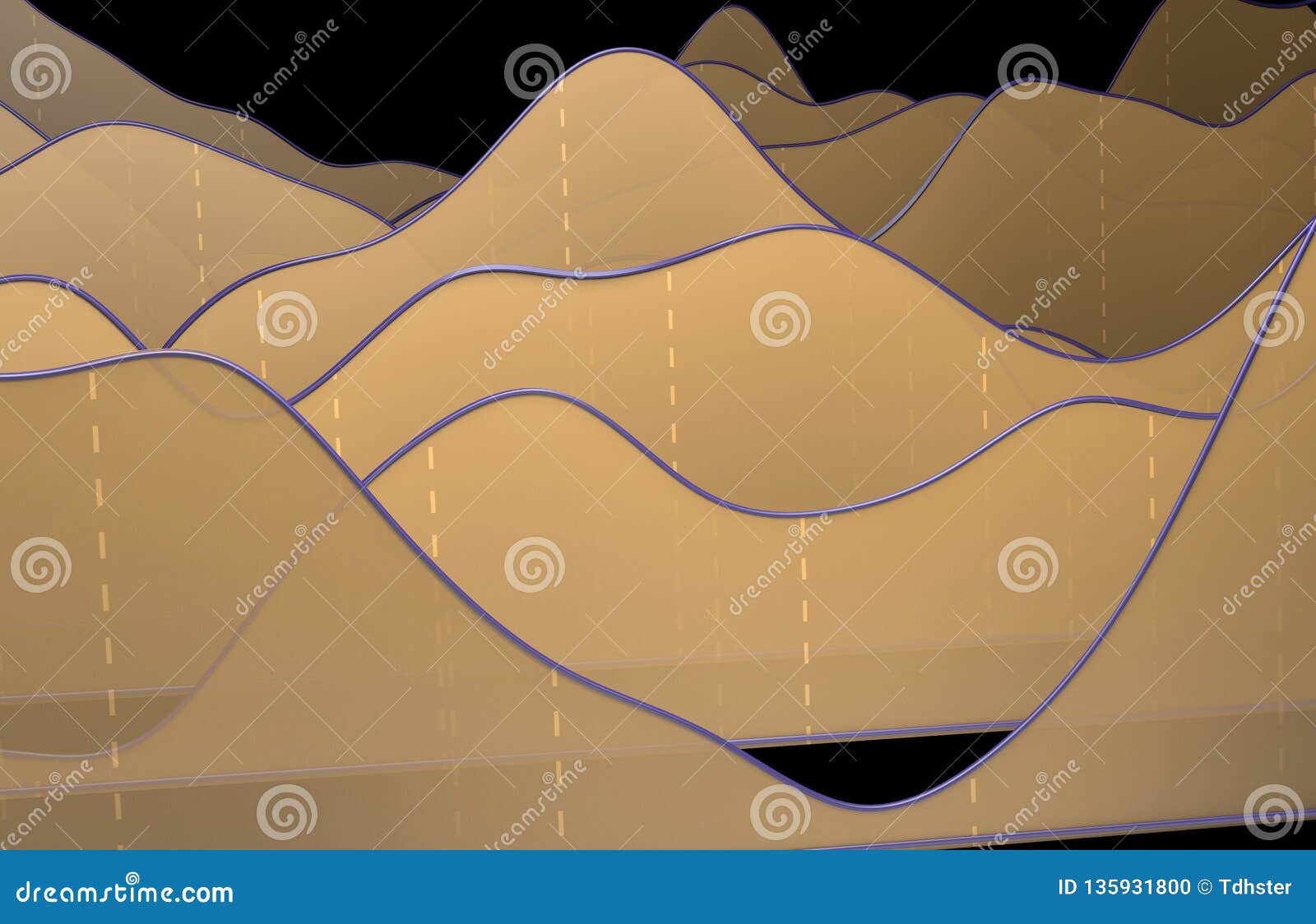 Linear Curved Yellow Graph Set 3d Illustration Stock Illustration ...