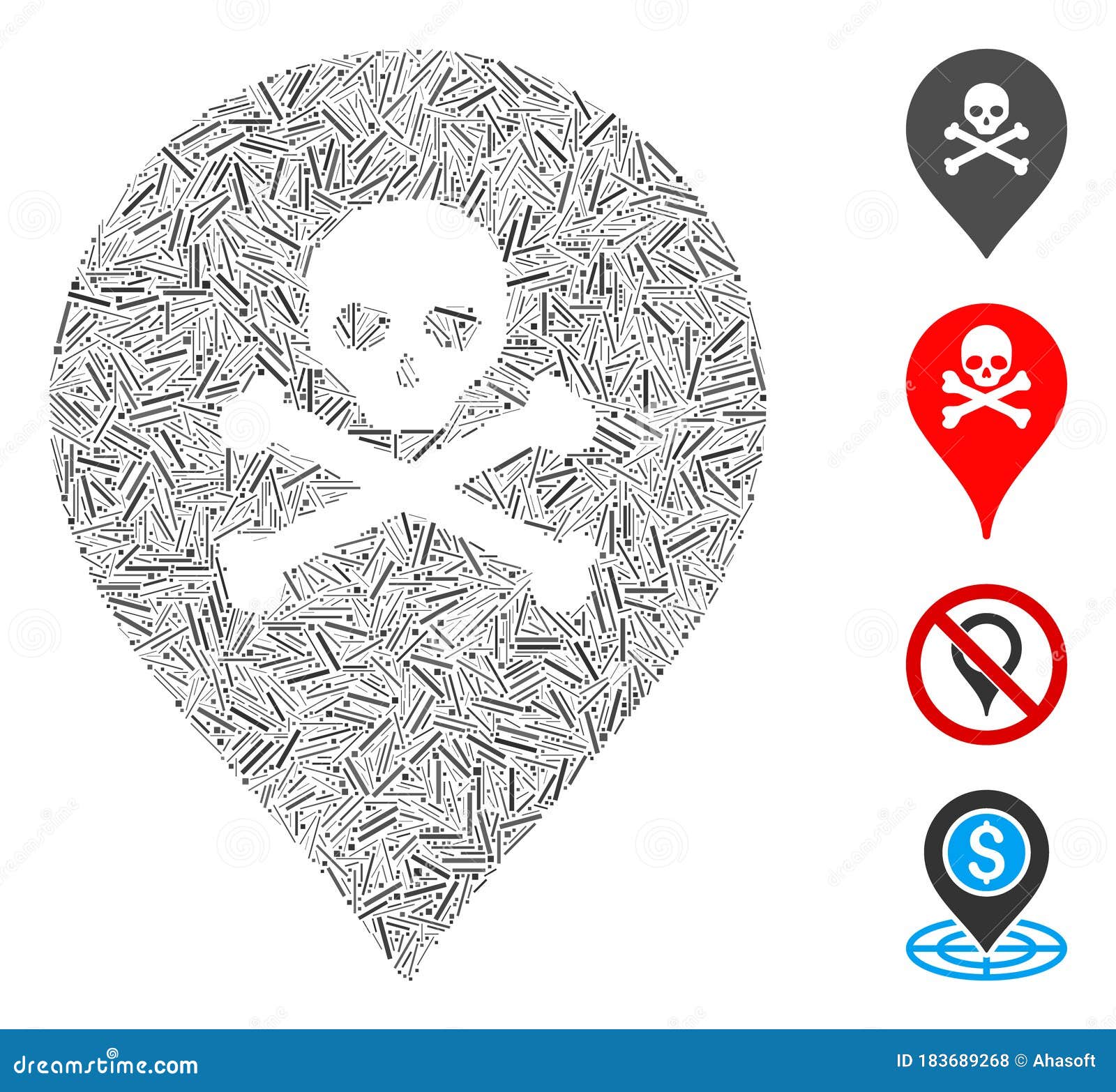 Linear Death Map Marker Icon Vector Mosaic Stock Illustration ...