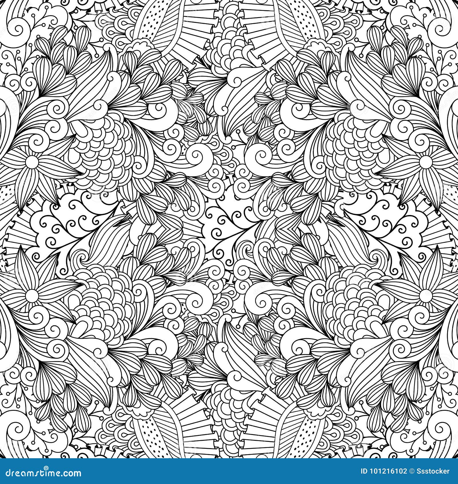 Linear Swirls and Leaves Doodle Pattern Stock Vector - Illustration of ...