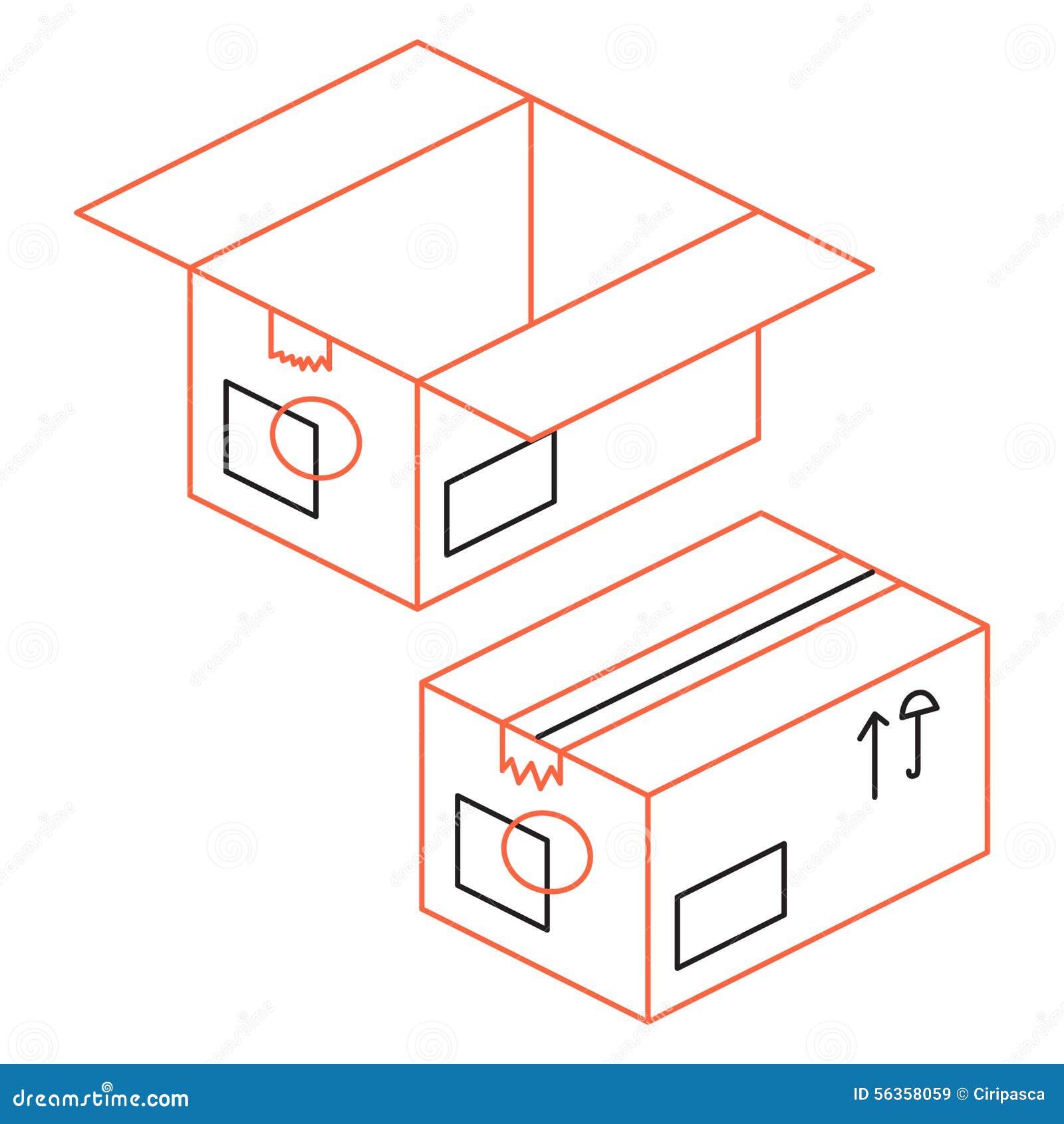 Linear Design of Open and Closed Boxes Stock Vector - Illustration of ...