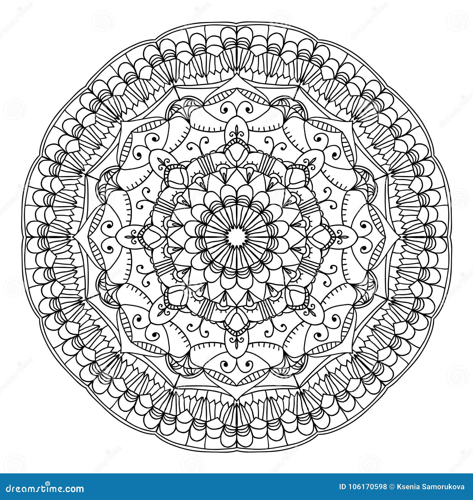 Linear Detailed Mandala. Black And White Vector Illustration ...