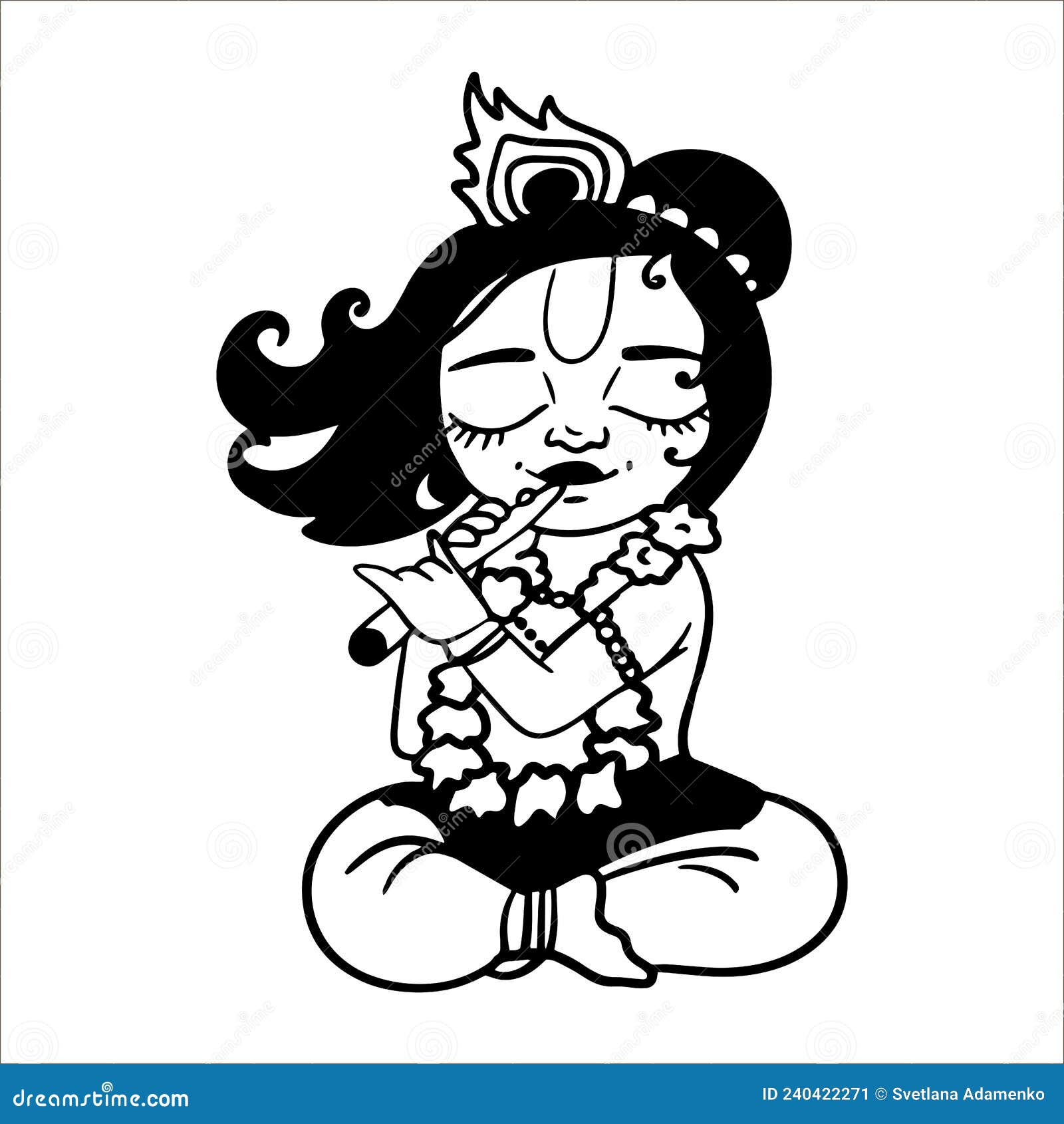 Linear Doodle Drawing of Cute Kind Little Krishna Gopal Stock Vector ...