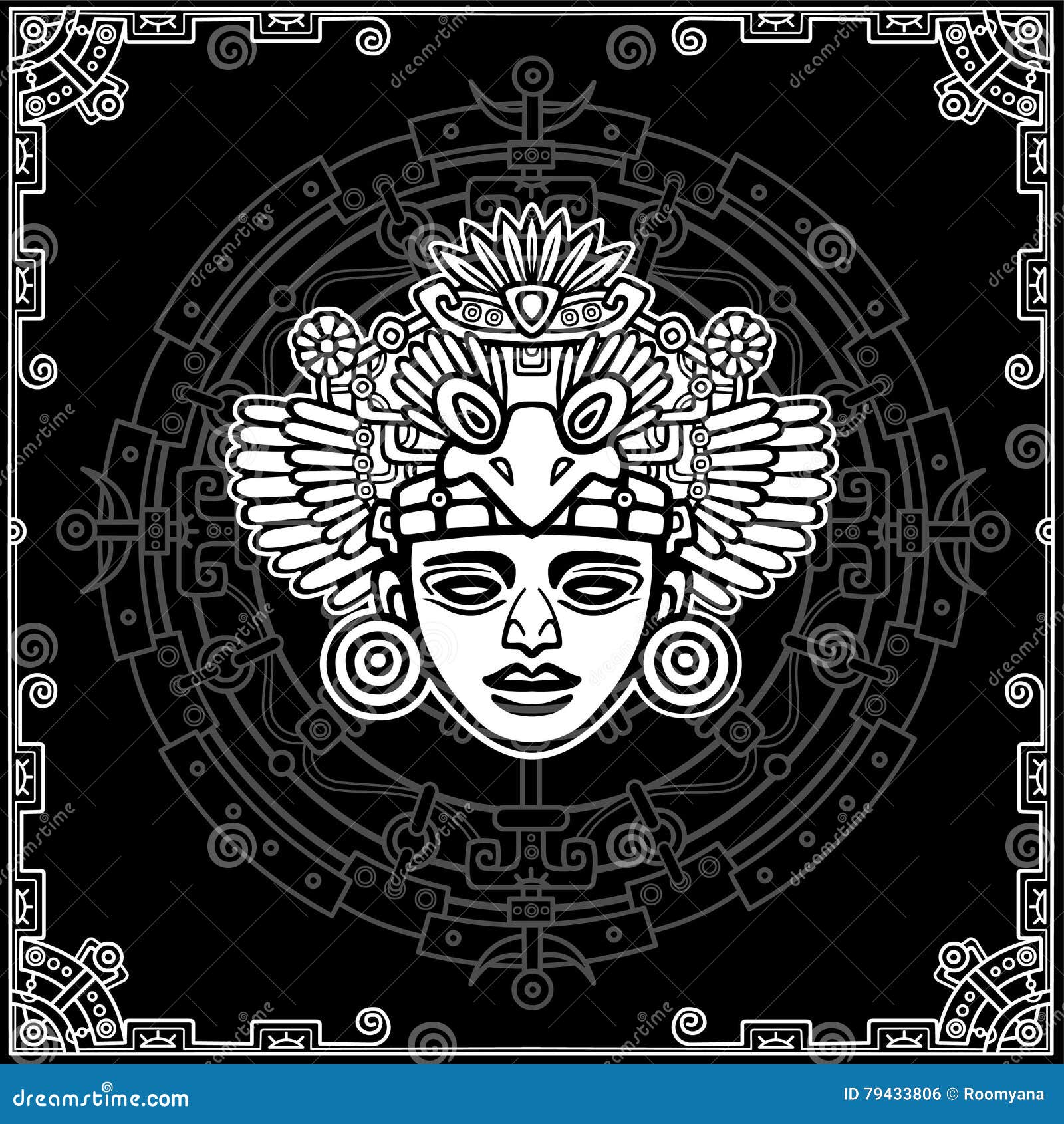 Linear Drawing: Decorative Image of an Ancient Indian Deity. Stock ...