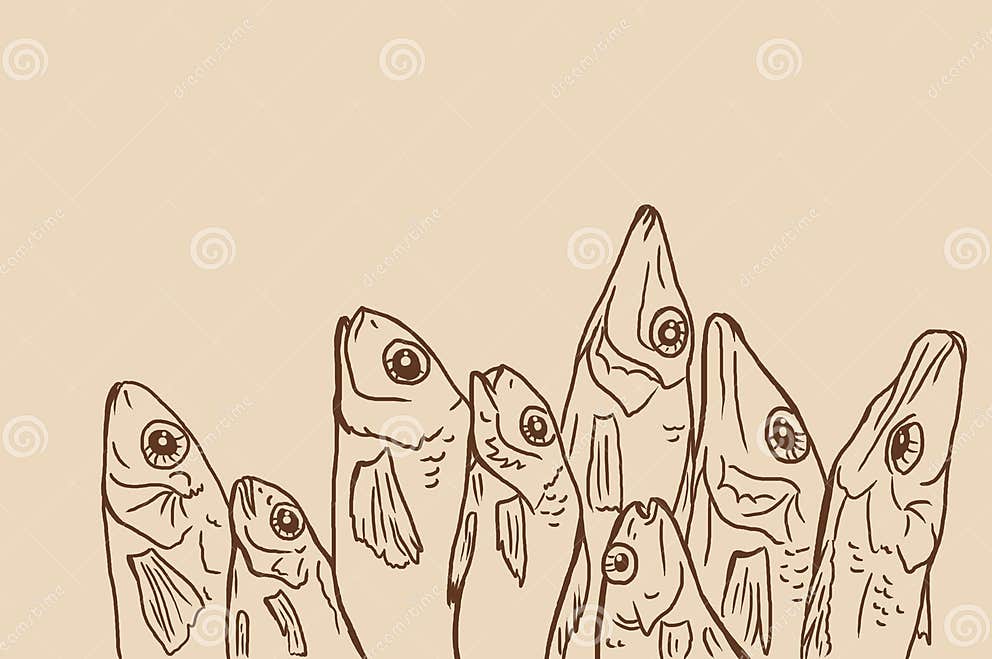 Linear drawing dried fish stock illustration. Illustration of fishing ...