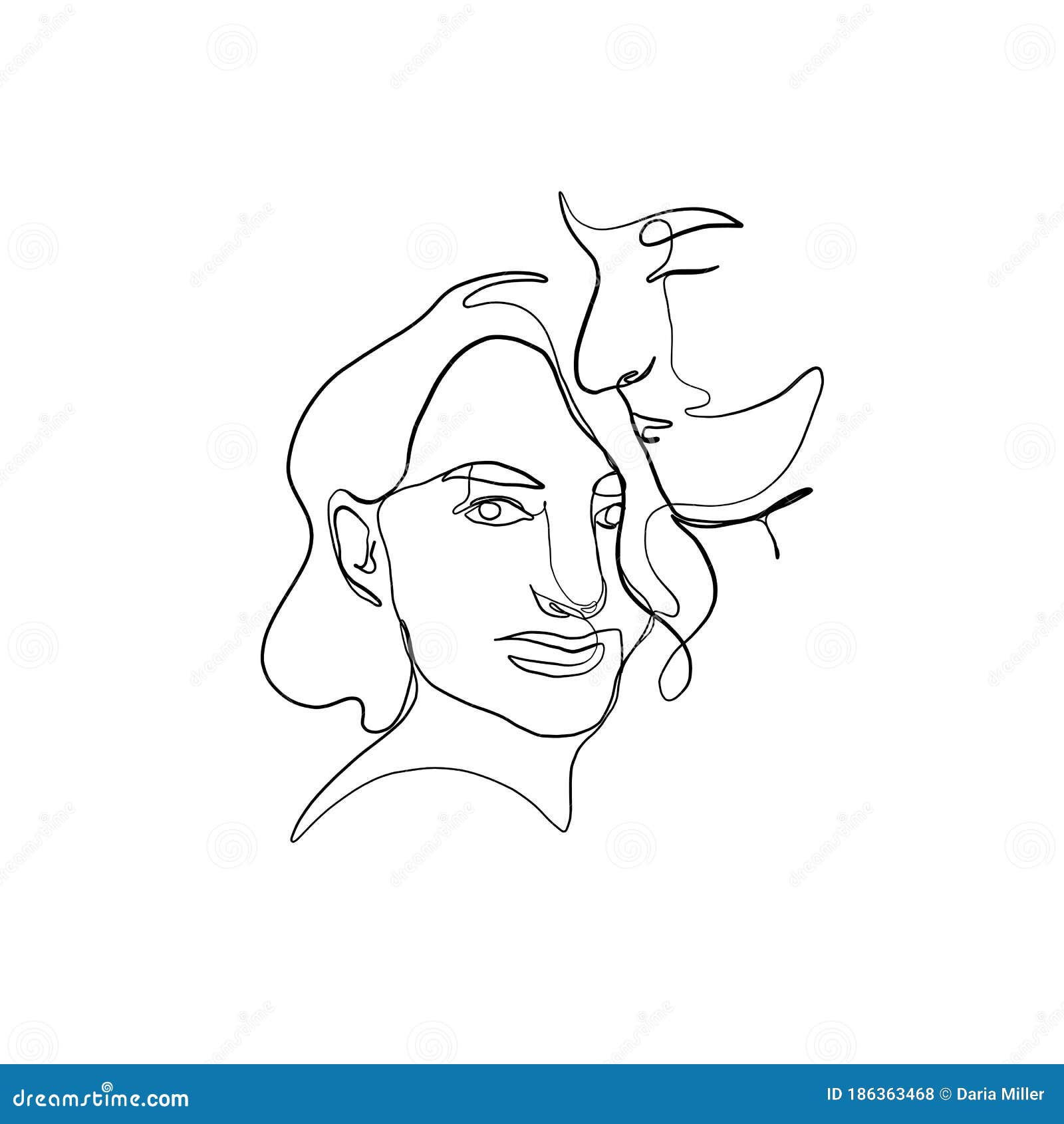 Portrait Of Couple Man And Woman In Love Kissing. Continuous One Line ...