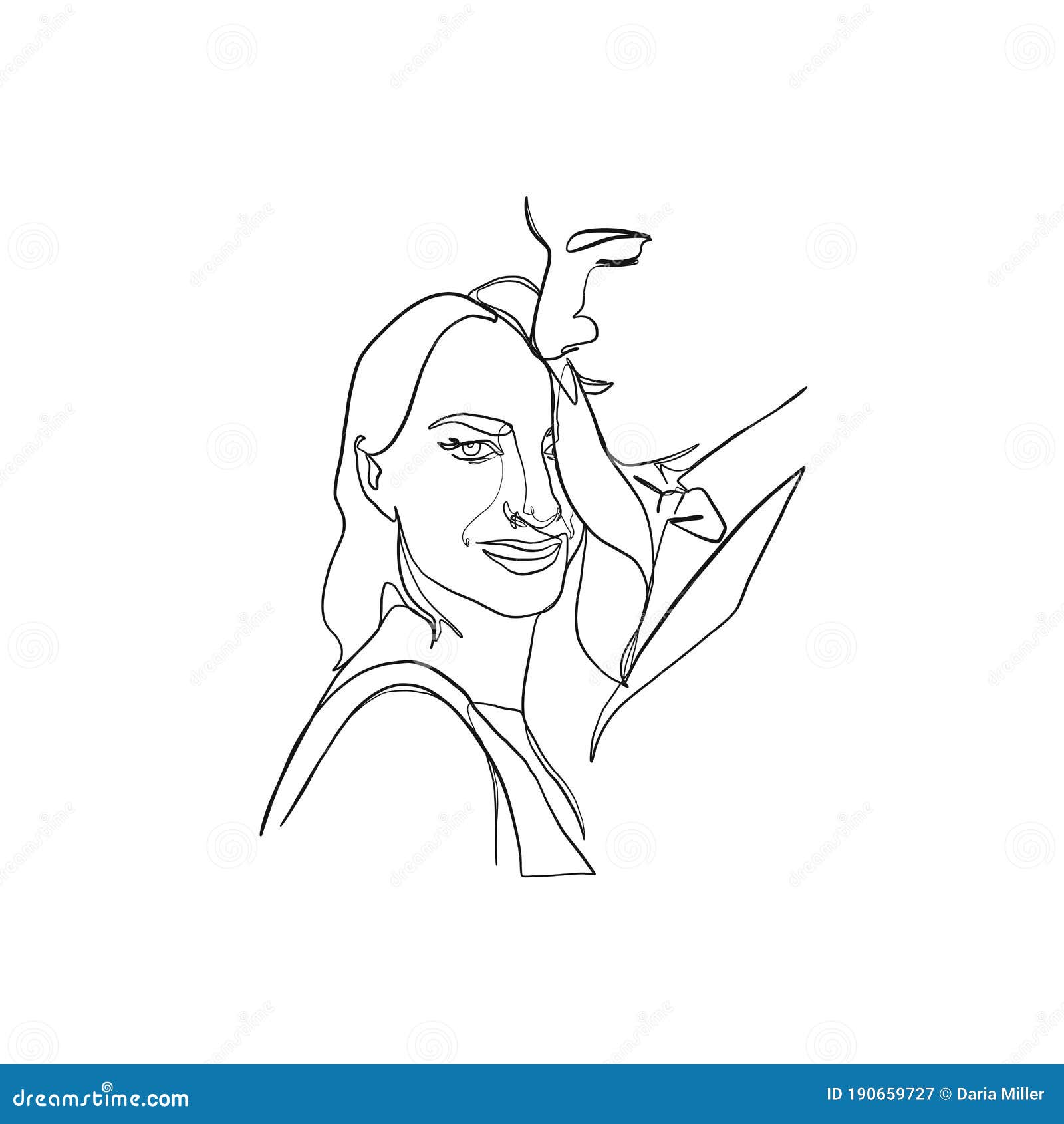 Linear Drawing Lovers. Portrait Couple In Minimal Style. Cartoon Vector ...