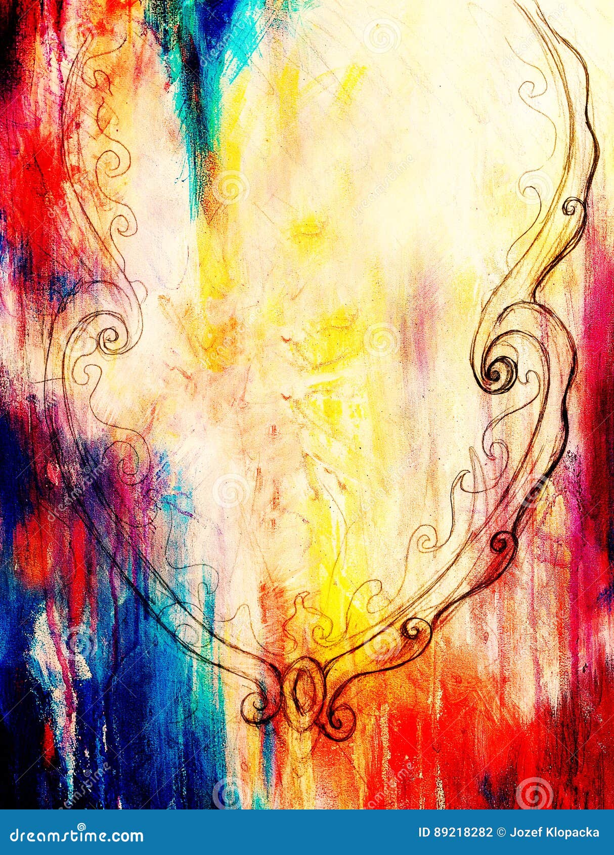 Linear Drawing of Ornamental Frame with Filigrane Pattern on Abstract ...