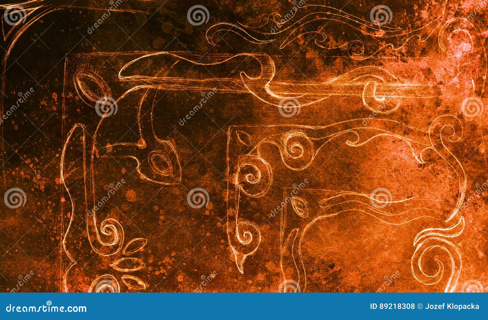 Linear Drawing of Ornamental Frame with Filigrane Pattern on Abstract ...