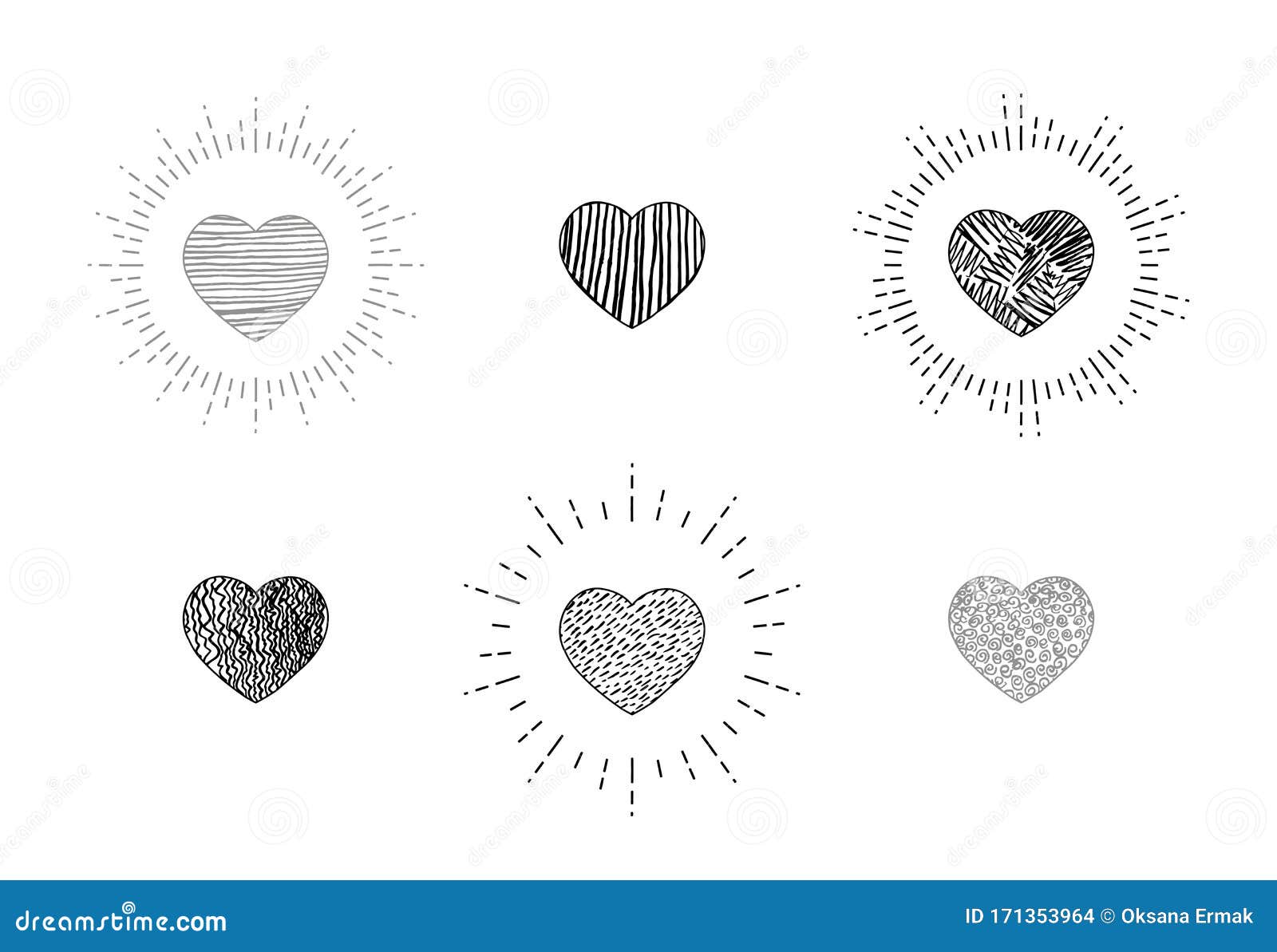 Linear Drawing of Sun Rays or Sun Burst with Heart Stock Vector ...