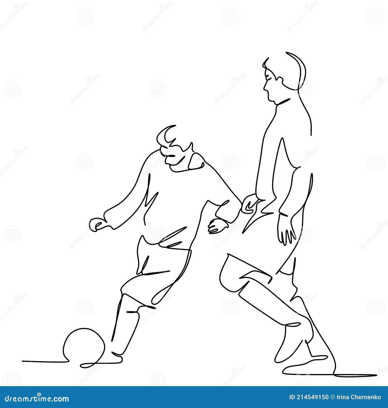 A Linear Drawing of Two Football Players Hitting the Ball. Football ...