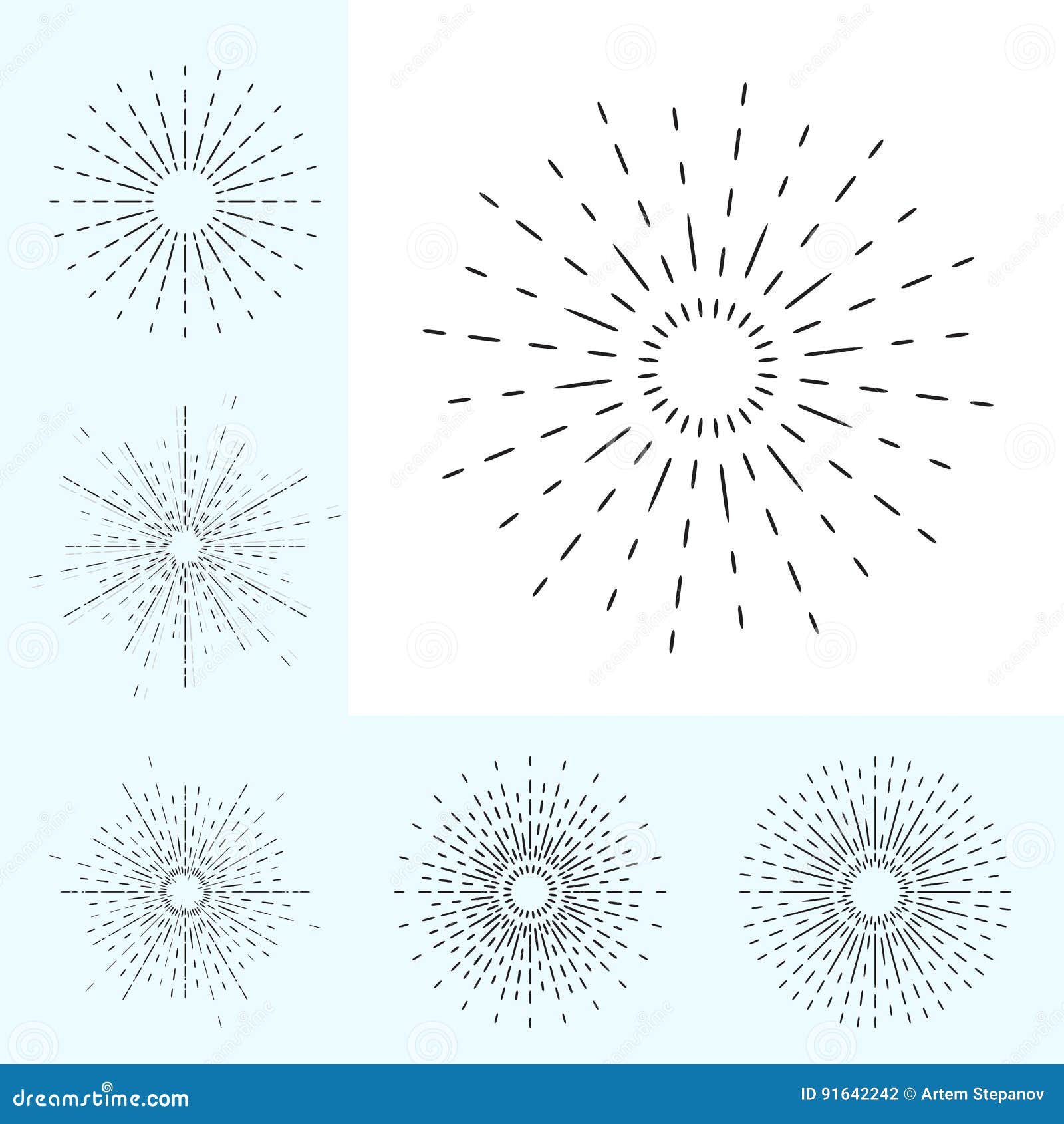 Linear Drawing of Vintage Sunbursts or Light Rays in Hipster Style ...