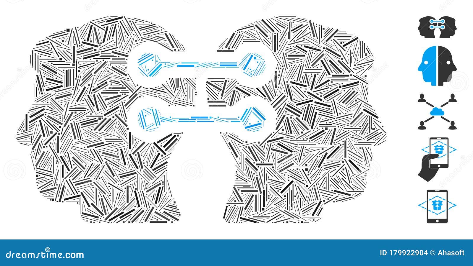 Linear Dual Heads Interface Connection Icon Vector Collage Stock ...