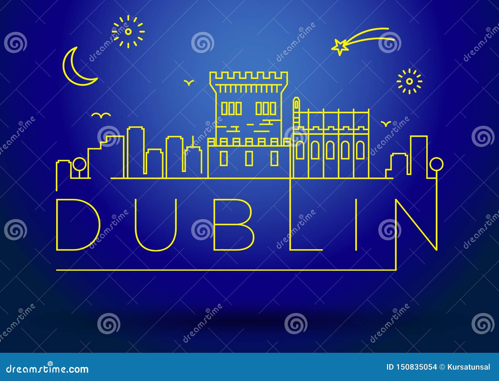 Linear Dublin City Silhouette with Typographic Design Stock Vector ...