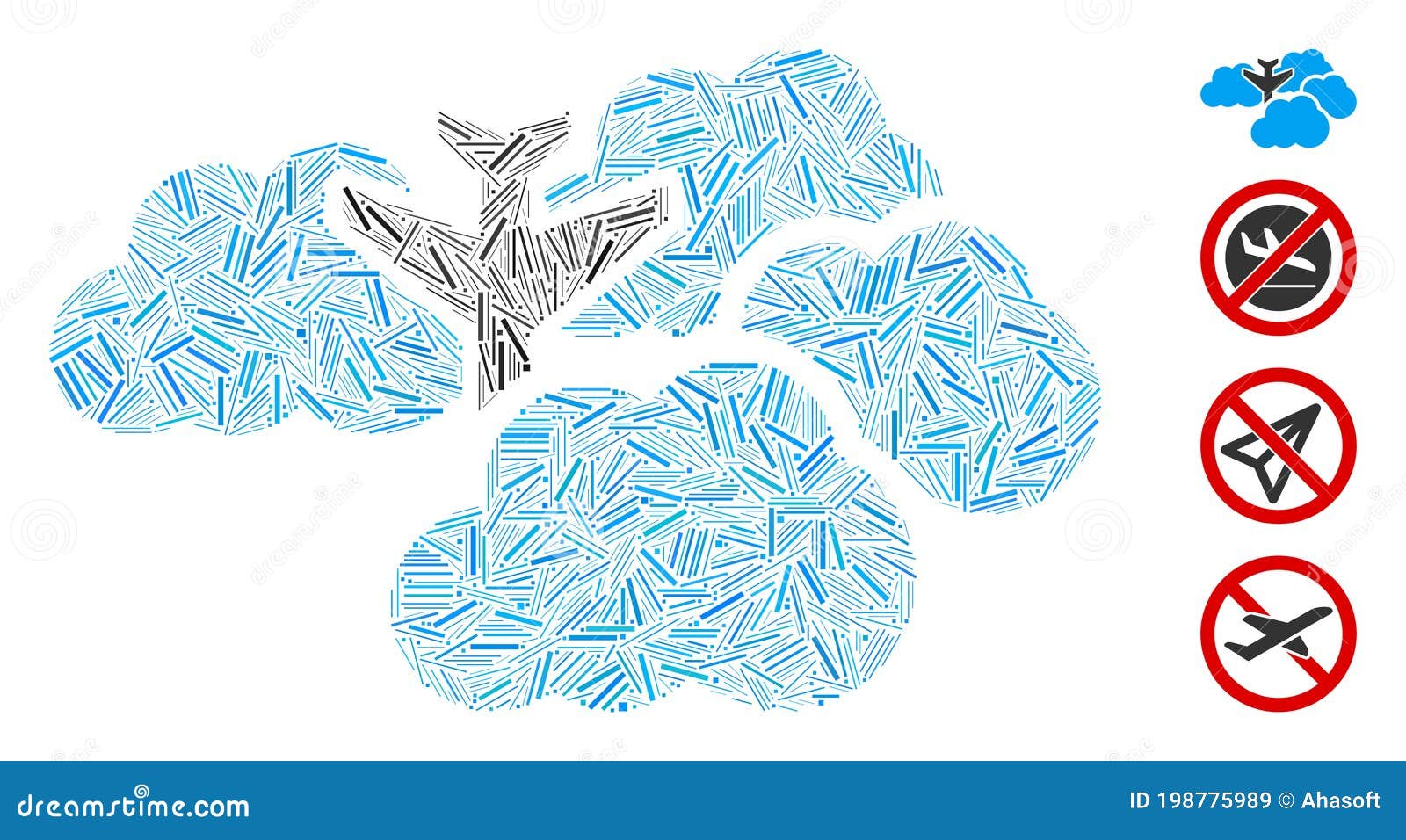 Linear Falling Airplane in Clouds Icon Vector Collage Stock Vector ...