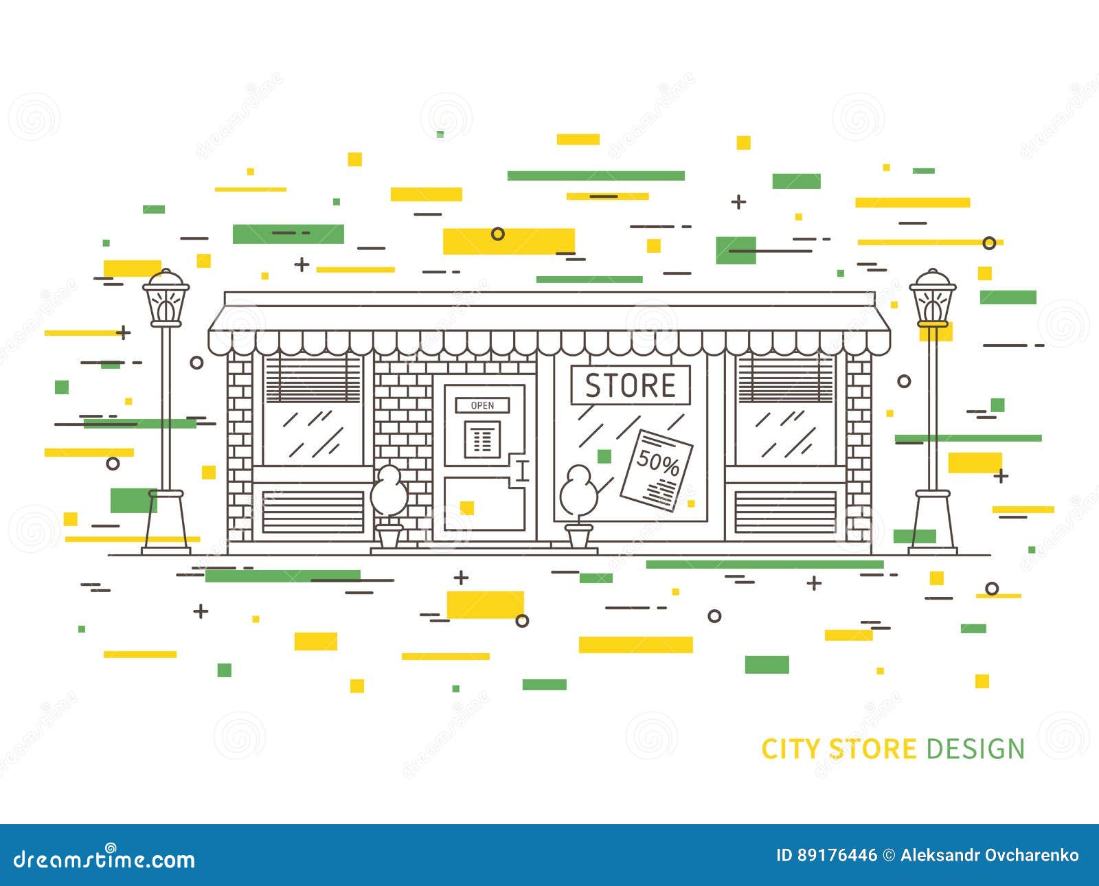 Linear Flat Exterior Illustration of Designer Store Stock Vector ...