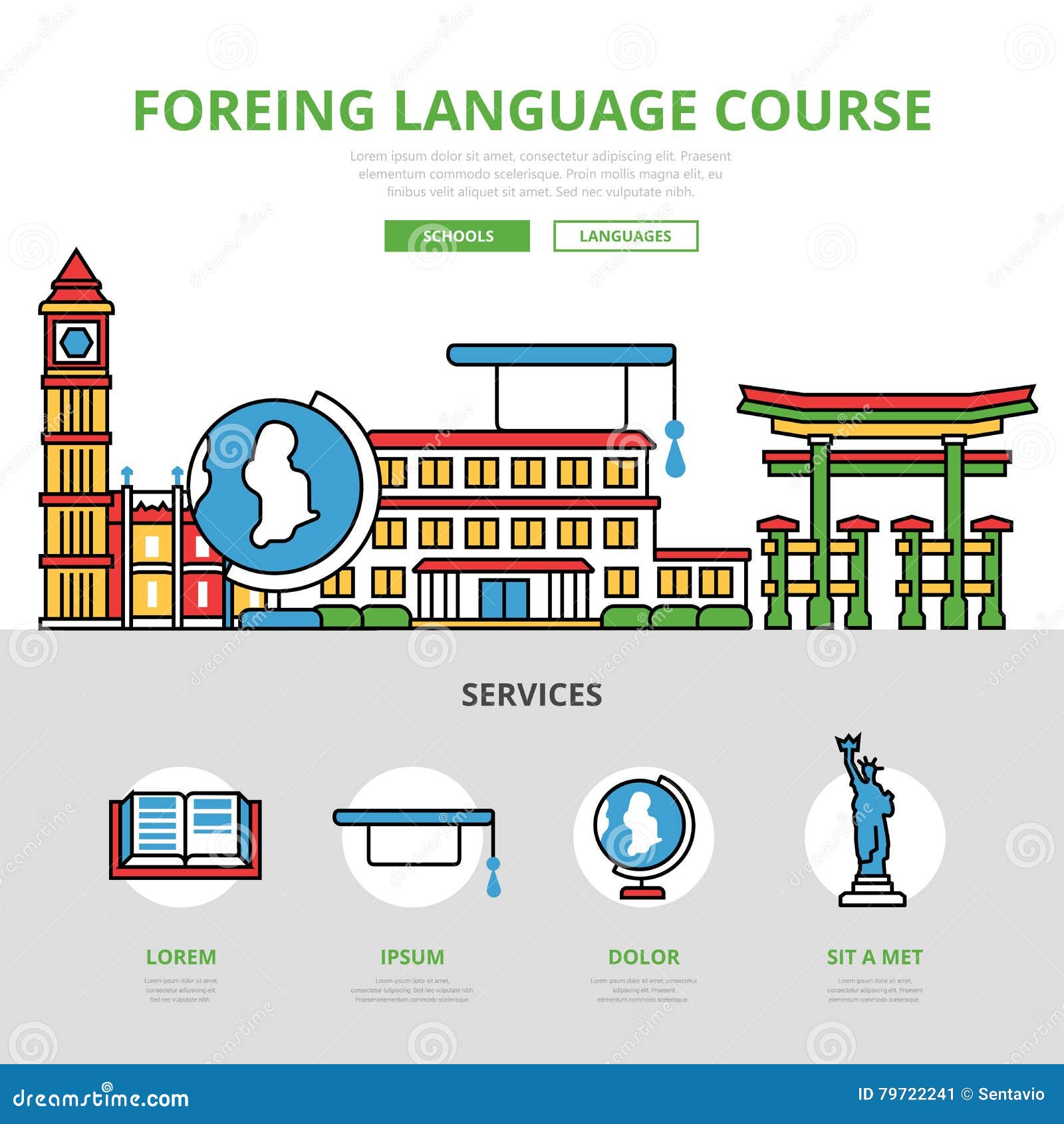 Linear Flat Foreign Language Course Infographics V Stock Illustration ...