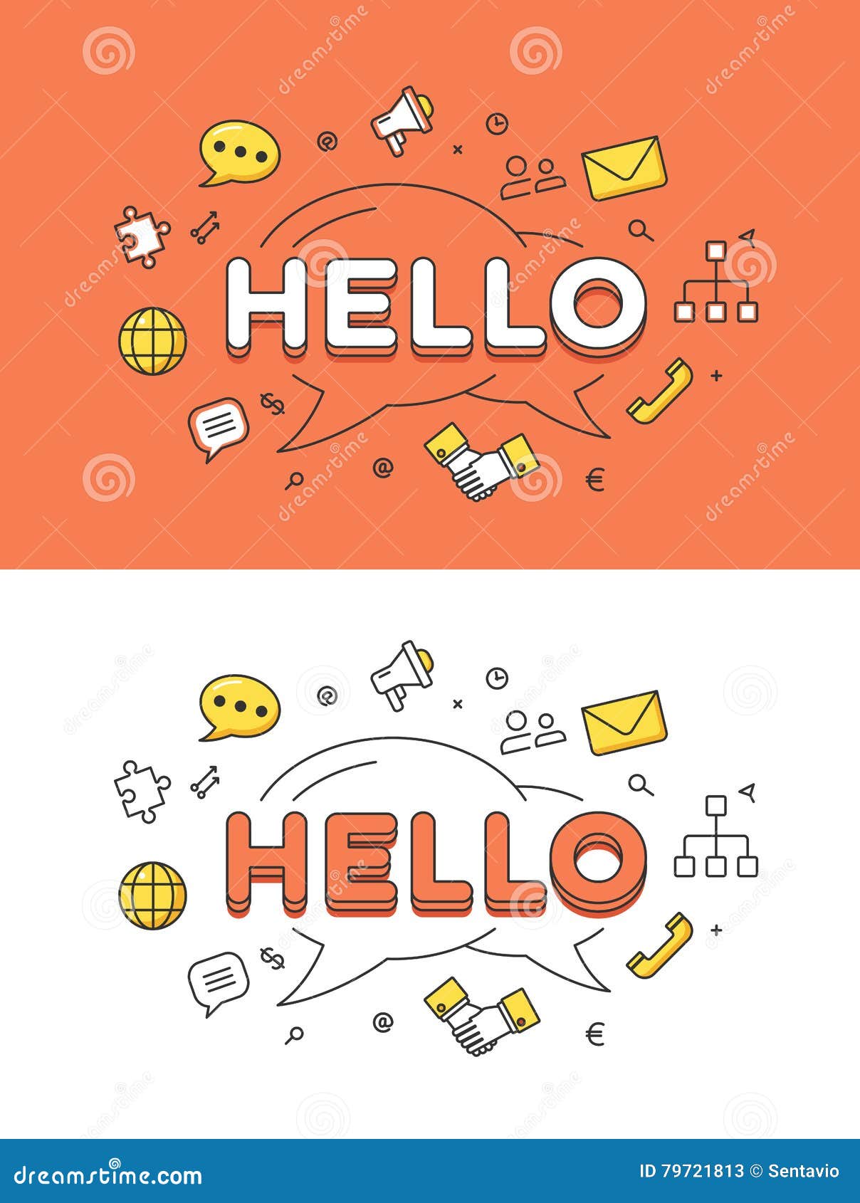 Linear Flat HELLO Chat Bubble Vector Image Network Stock Vector ...